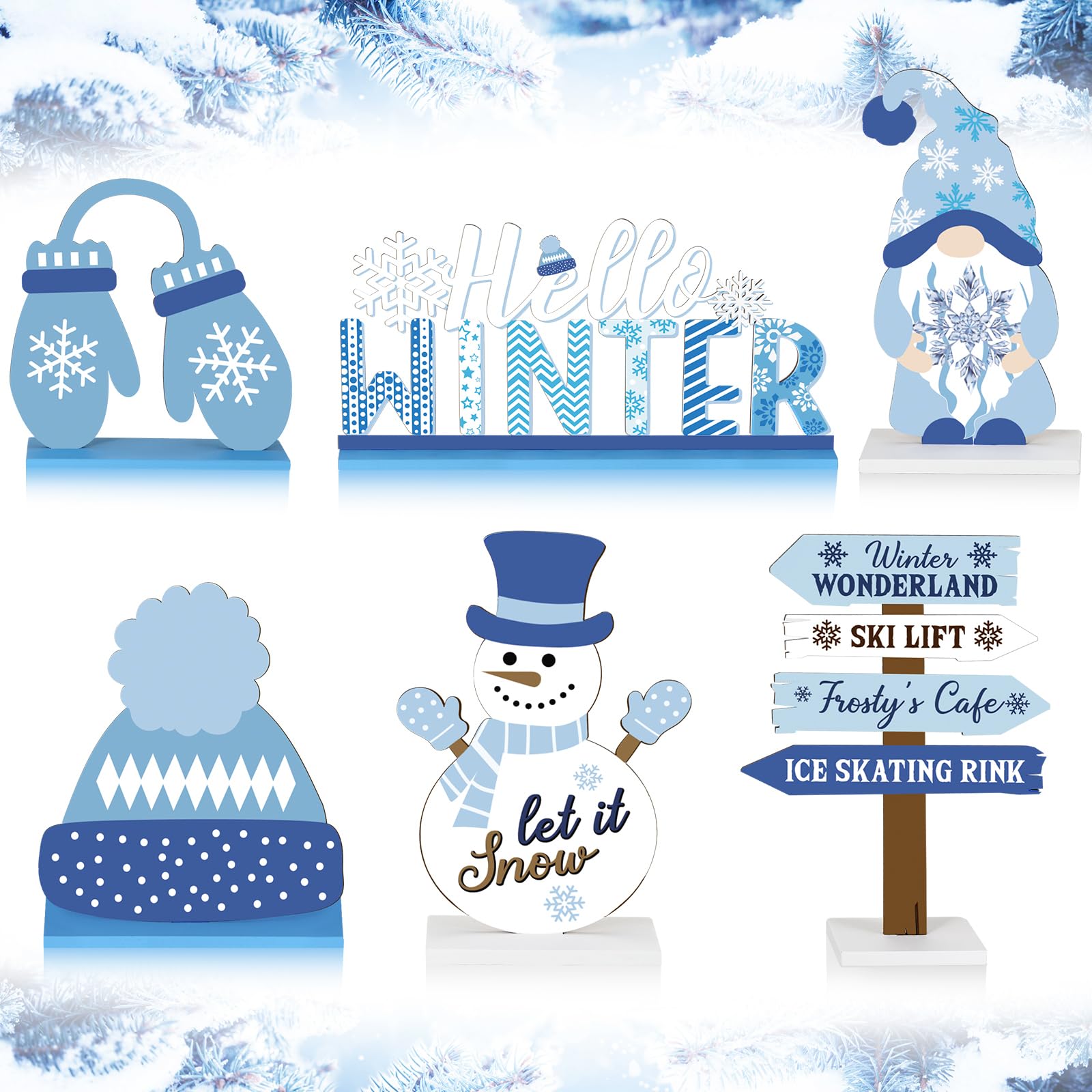 Amazon.com: Barydat 6 Pcs Winter Wooden Signs Christmas Snowman Gnome ...