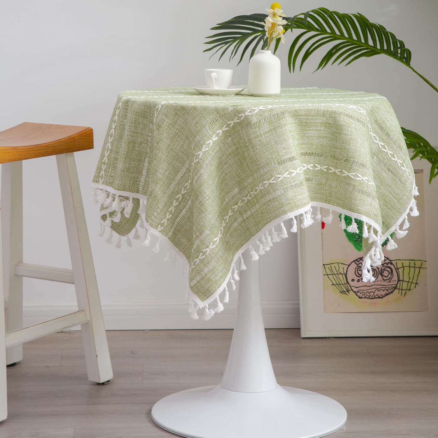 Amazon.com: Hpxrom Rustic Linen Square Small Tablecloth Striped ...