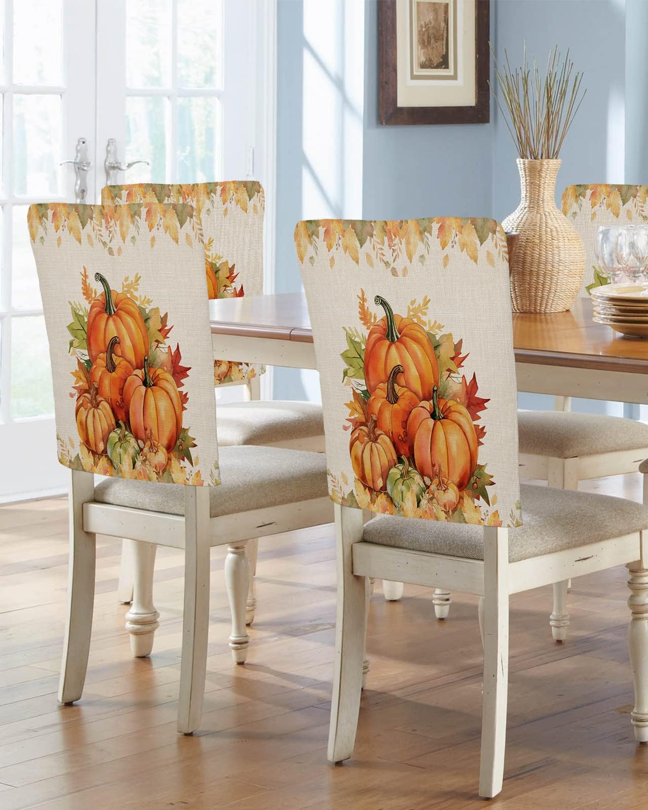 Amazon.com: Blue Grey Pumpkins Fall Chair Covers Set of 4 for Dining ...