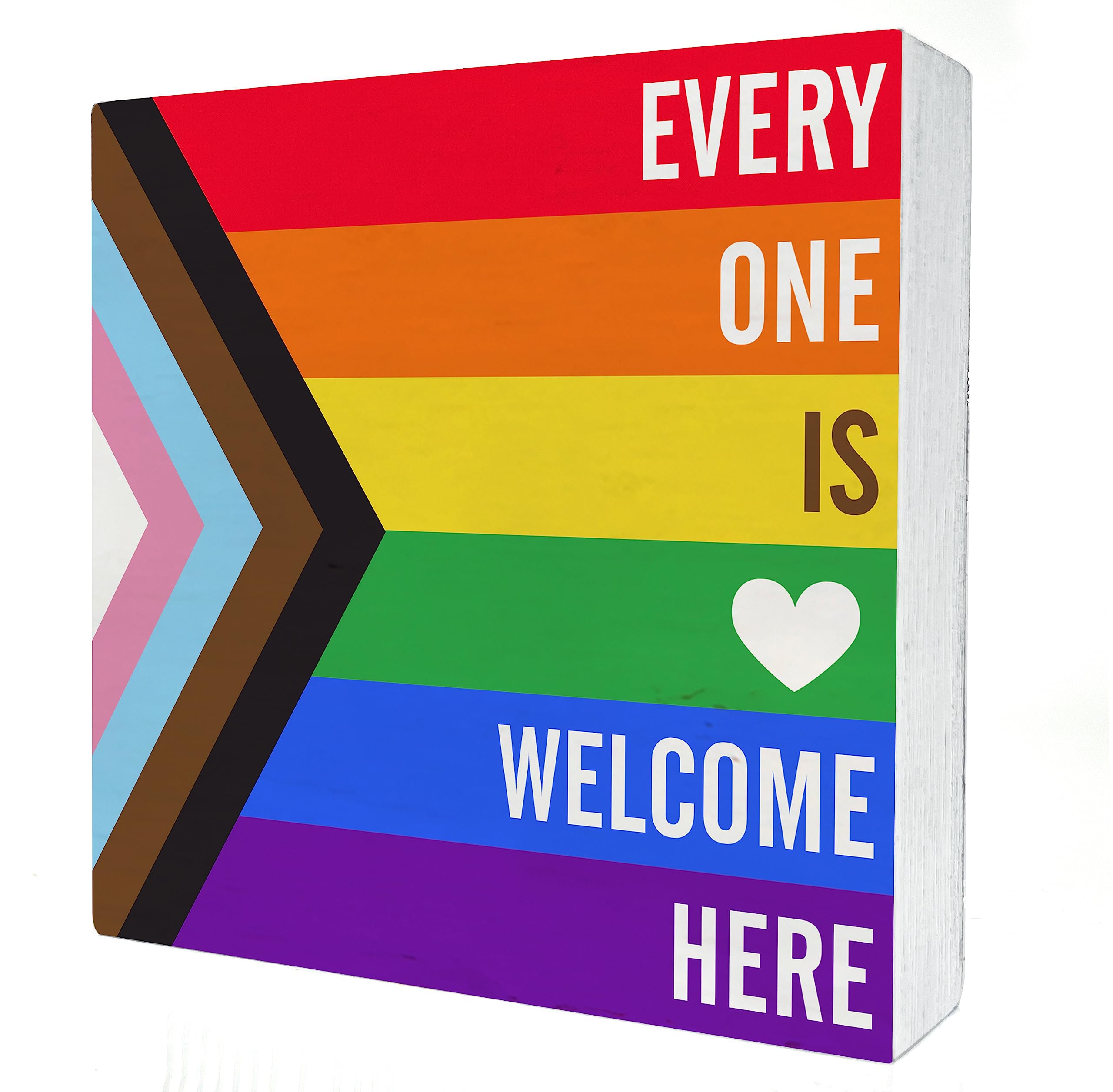 Amazon.com: Rainbow Everyone is Welcome Here Wooden Box Sign Desk Decor ...
