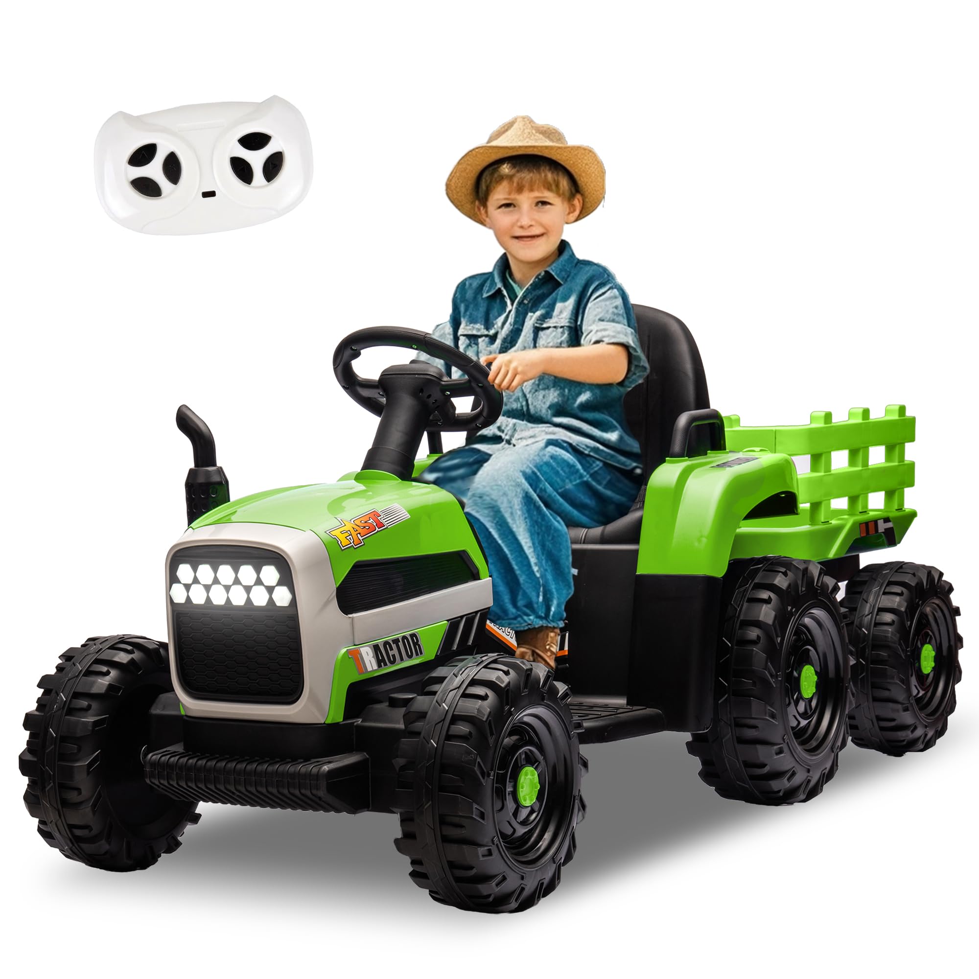 24V Ride On Tractor with Trailer, Ride on Toys for Kids, Dual 200W ...