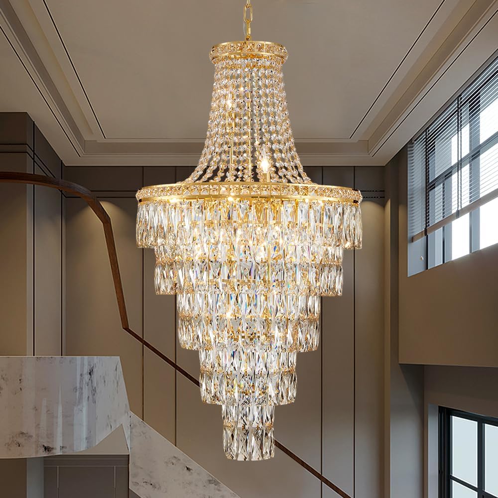 DUNFIZZ 13-Light High Ceiling Chandelier Modern Crystal Chandeliers ...
