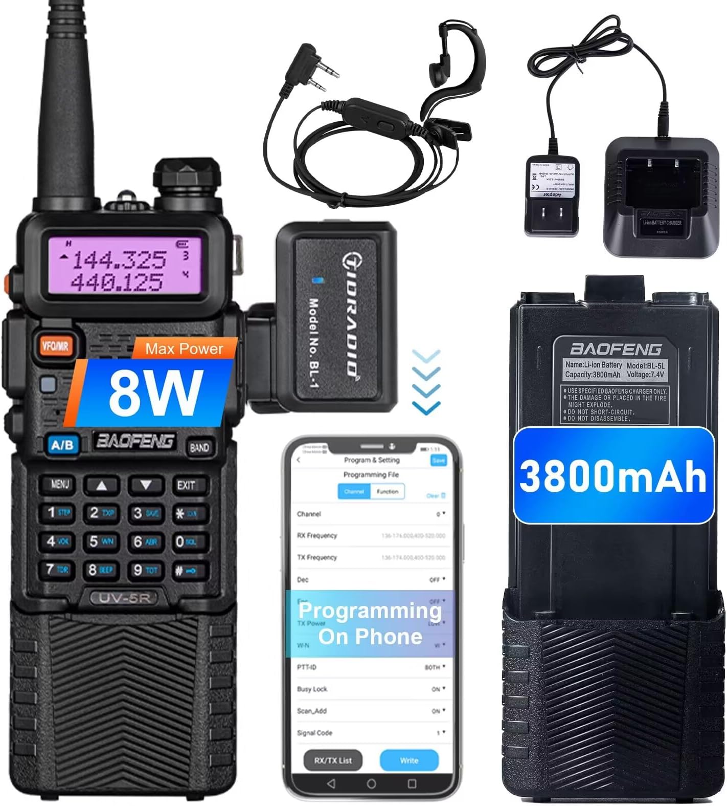 Amazon.com: BaoFeng Radio (Upgraded from BaoFeng UV-5R) 8Watt Ham Radio Handheld Supported Phone ...