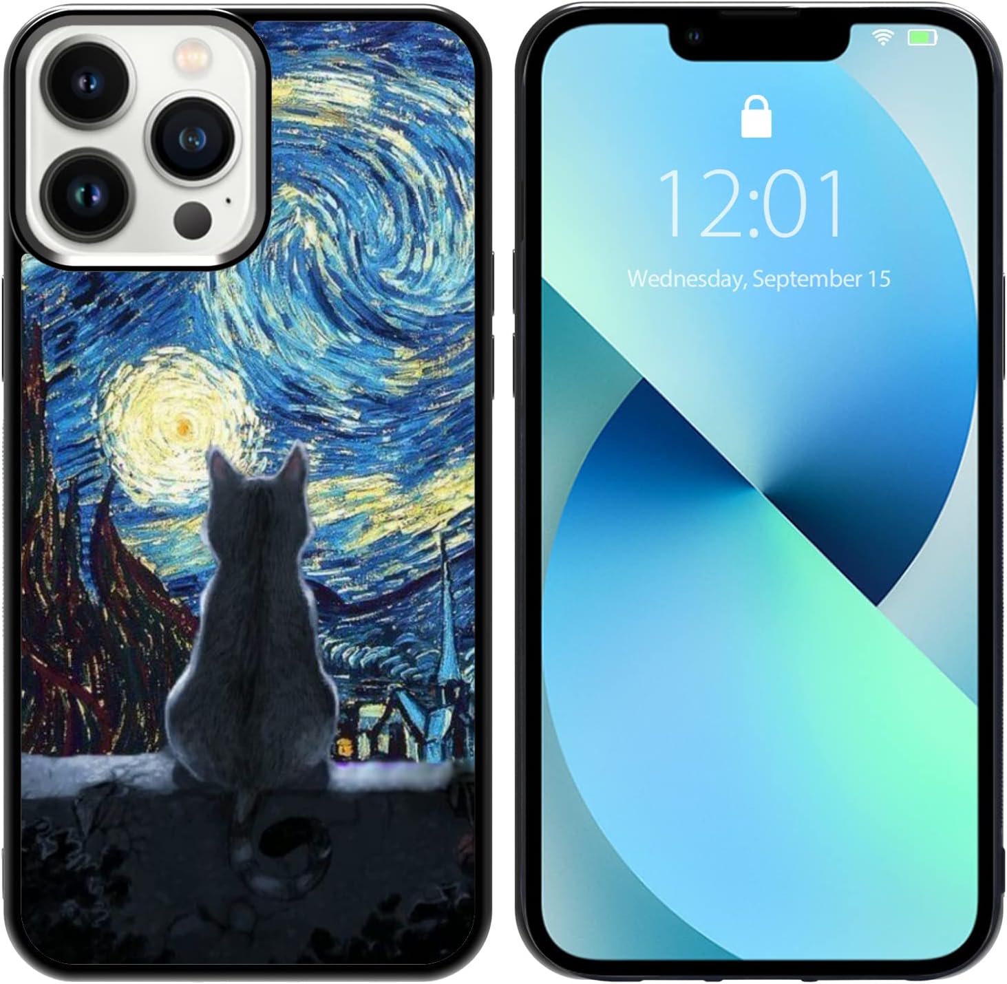 Amazon.com: Black Cute Cat iPhone 13 Pro Max Case - 6.7 Inch Van Gogh ...