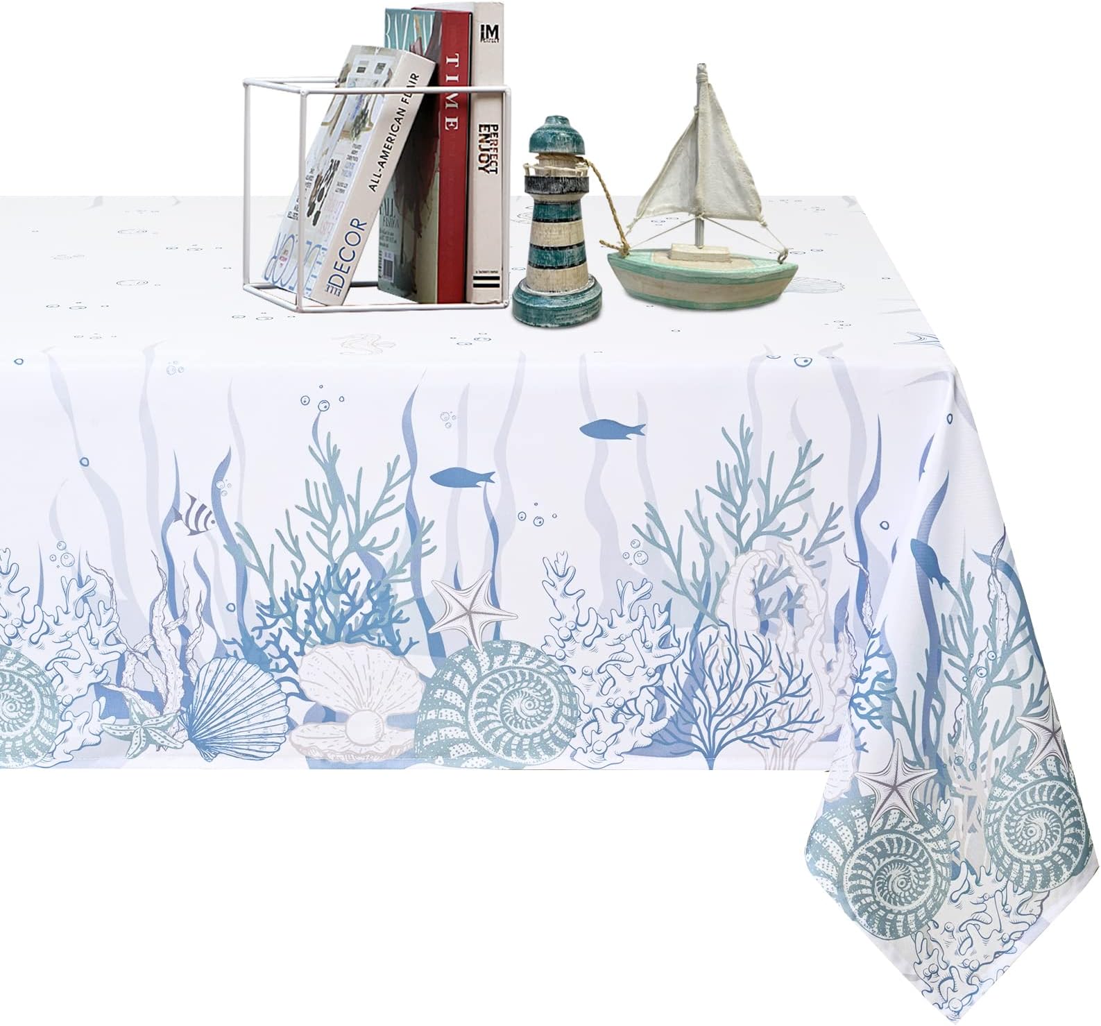 Amazon.com: AnyDesign Under The Sea Tablecloth Summer Beach Seashell ...