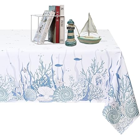 Amazon.com: VERTKREA Nautical Coastal Table Cloth, Coral Seashell ...