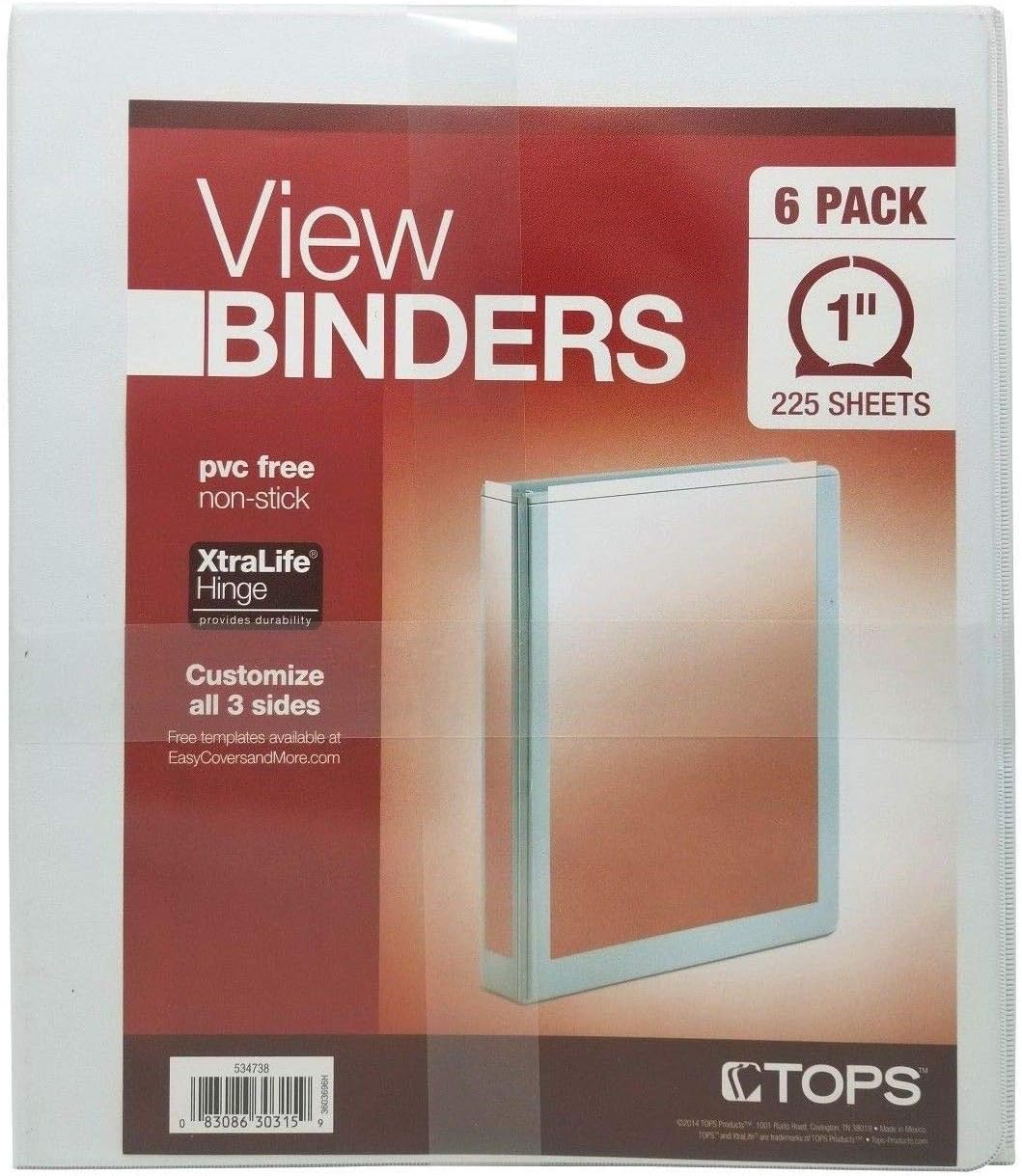 Amazon.com : Tops Non-stick View Binders - 1" 225 Sheets - Pack of 6 : Round Ring Binders ...