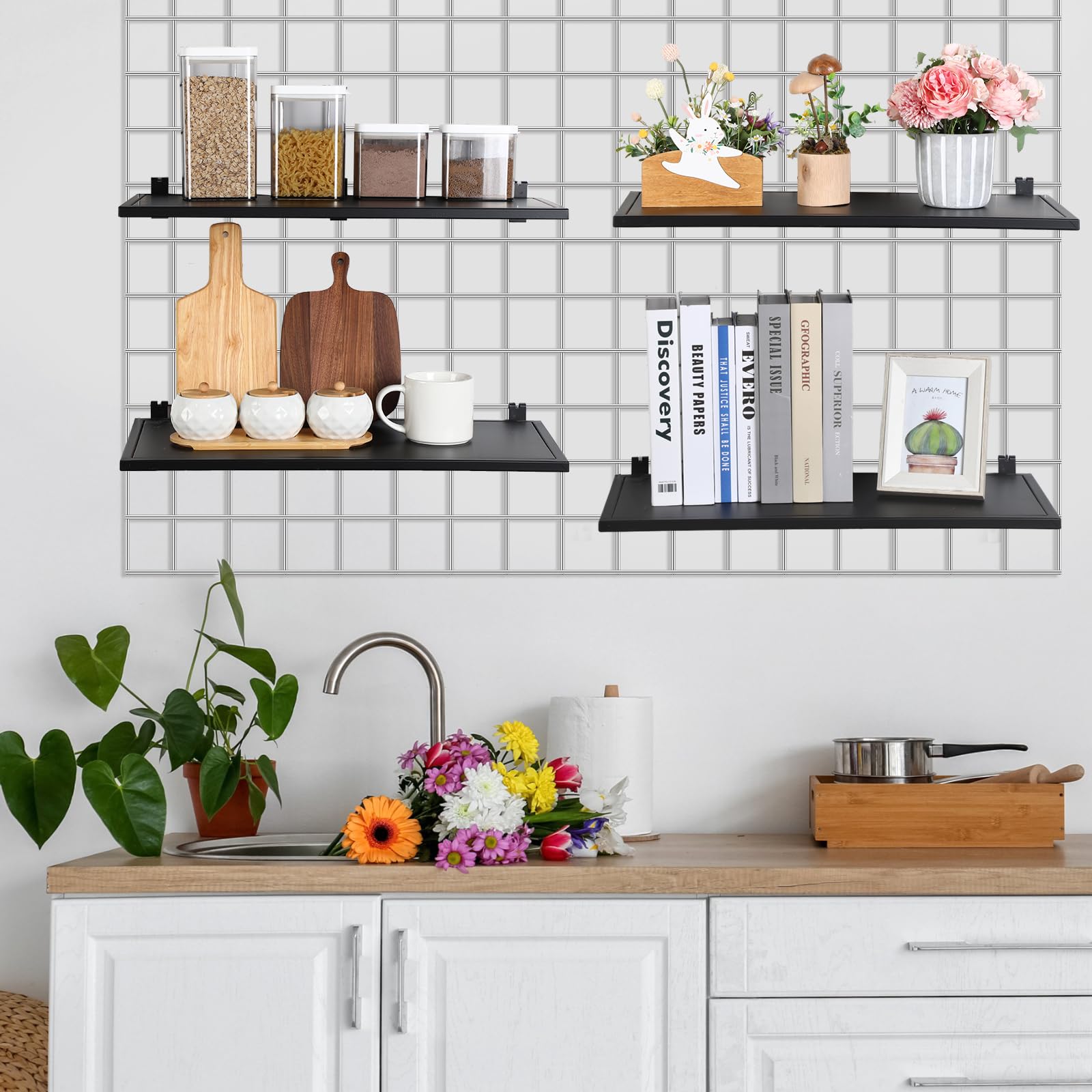 Zonon 4 Pack Gridwall Shelf Set Metal Grid Panel Display Stand Heavy ...