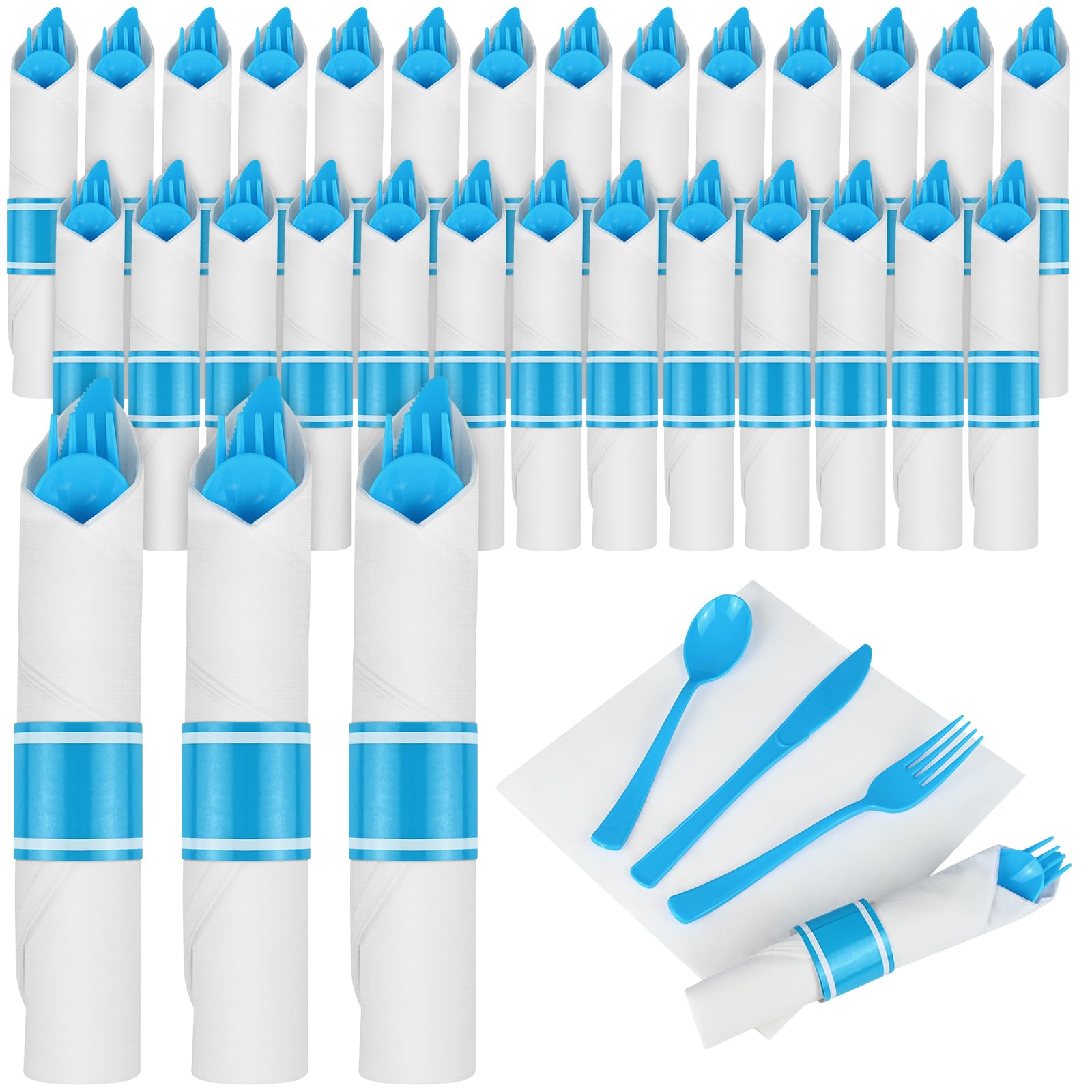 Amazon.com: 30Pack Blue Pre Rolled Plastic Silverware - Wrapped Blue ...