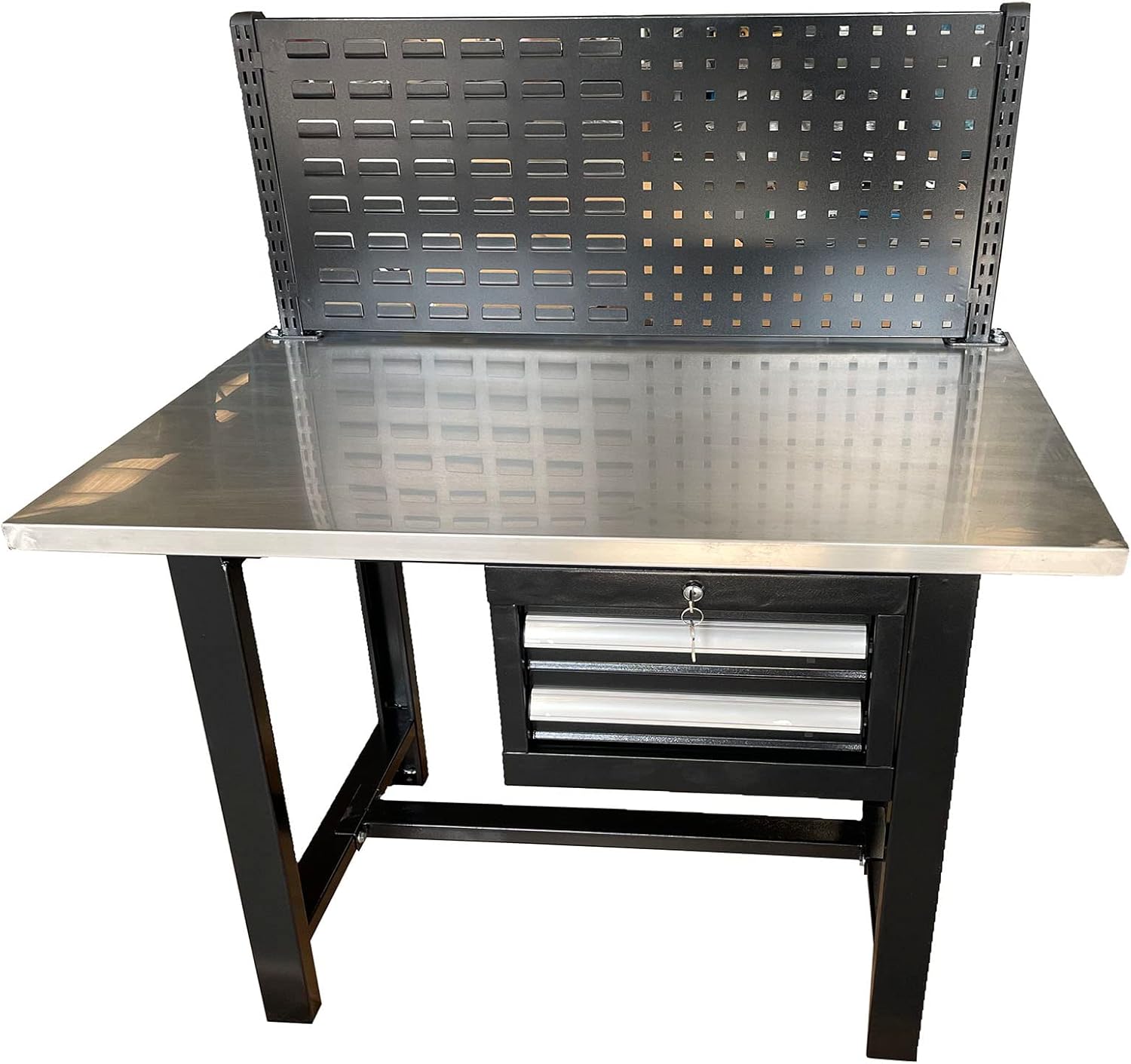Metal Workbench Garage Workstation With Lock 2 Drawers and Tool Panel ...