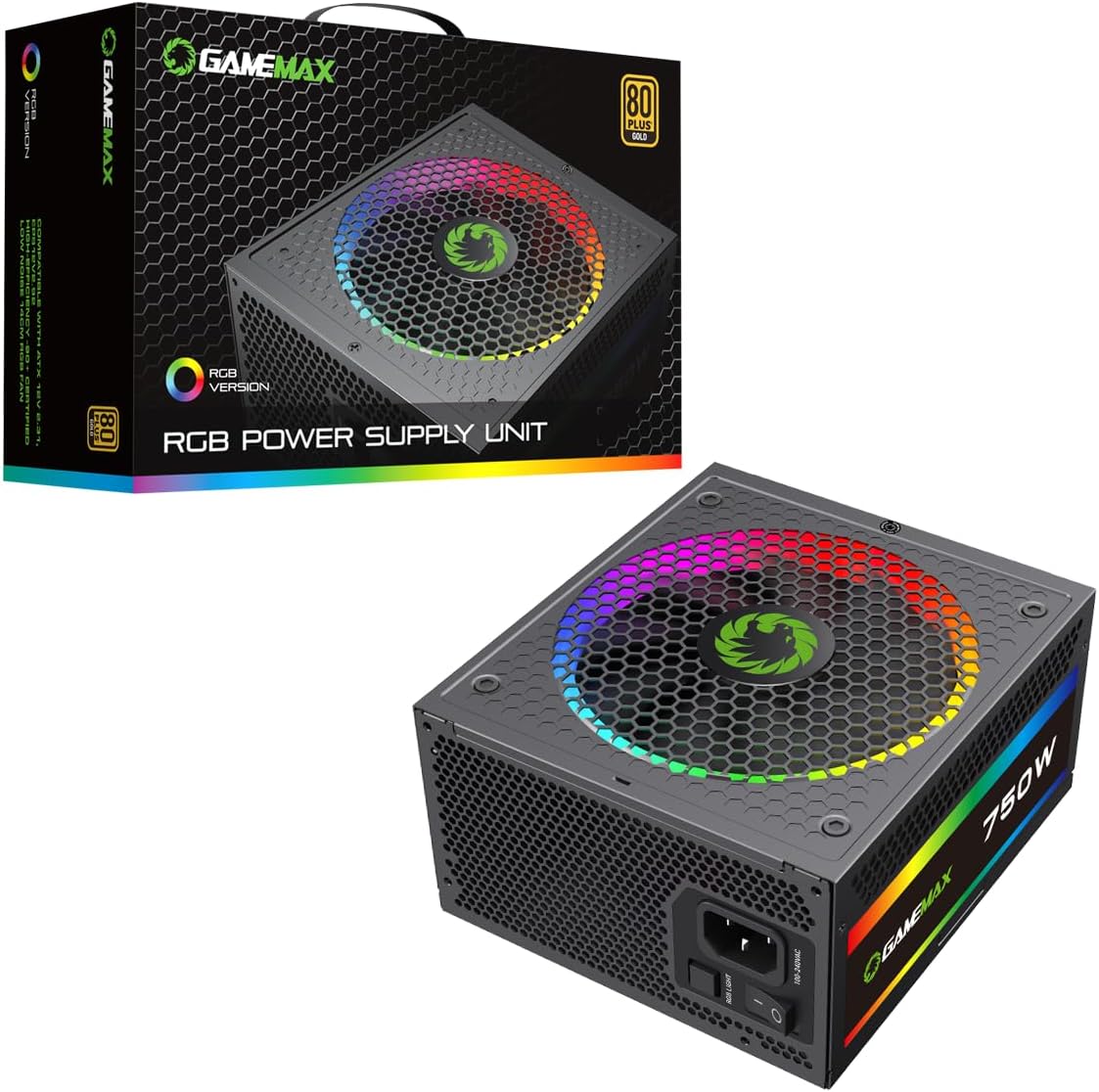 GameMax RGB 750W Pro Modular 80 Plus Gold Power Supply With 14cm ARGB ...