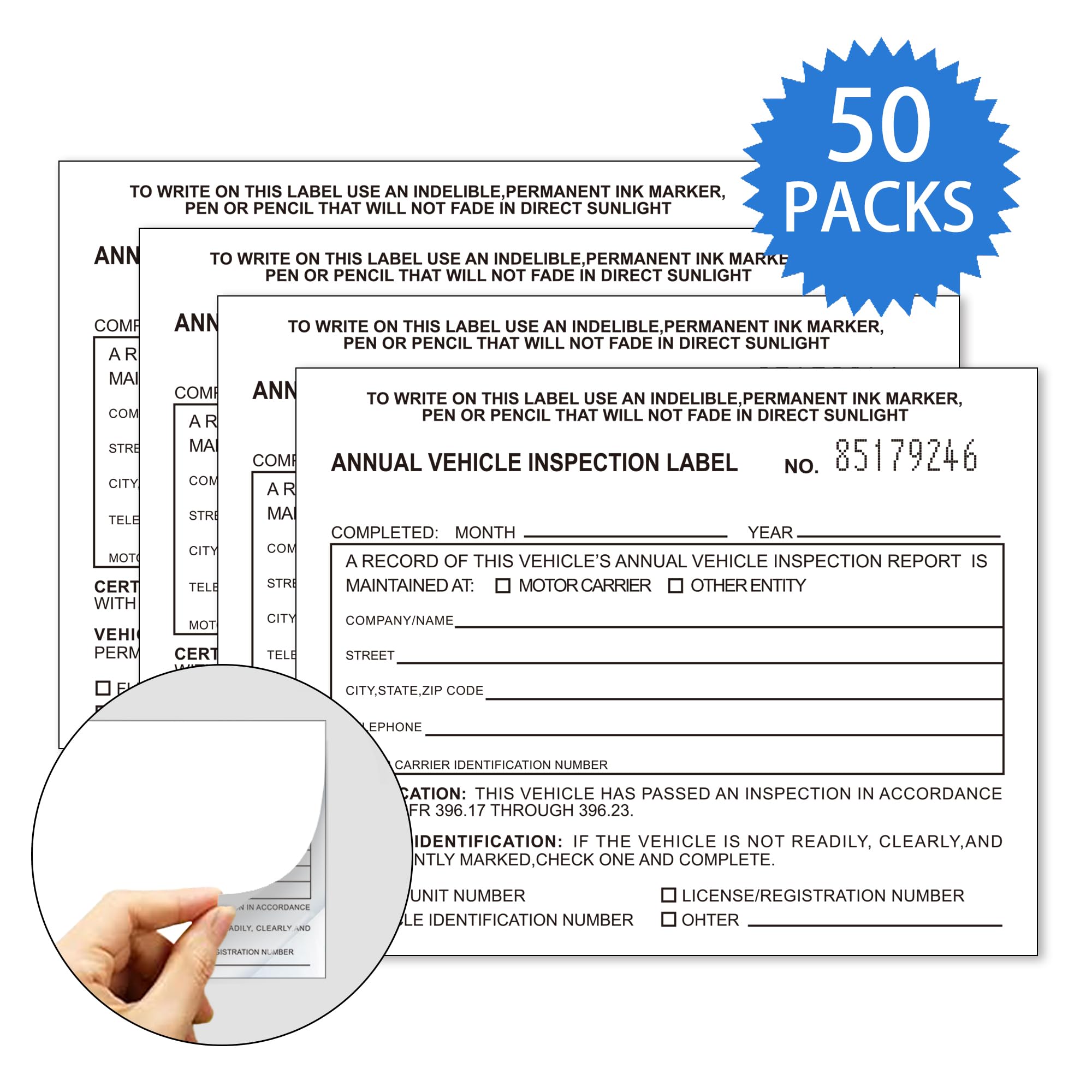 Amazon.com: YNXPTBNC Annual Vehicle Inspection Label 50 Pack Interior ...
