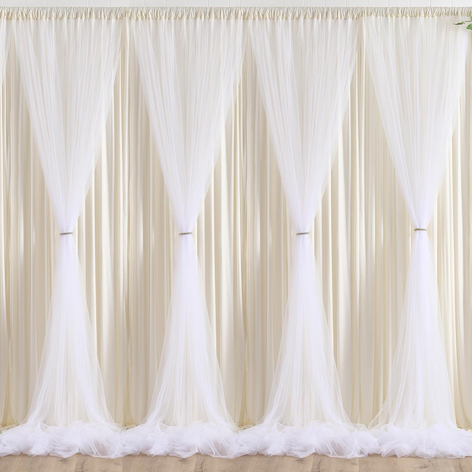 Amazon.com : Htper 30ft x 10ft Wrinkle Free Ivory Backdrop Curtain for ...
