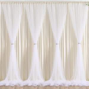 Amazon.com: 5ft x 10ft Ivory Tulle Backdrop Curtain Panels, Dual Layer ...