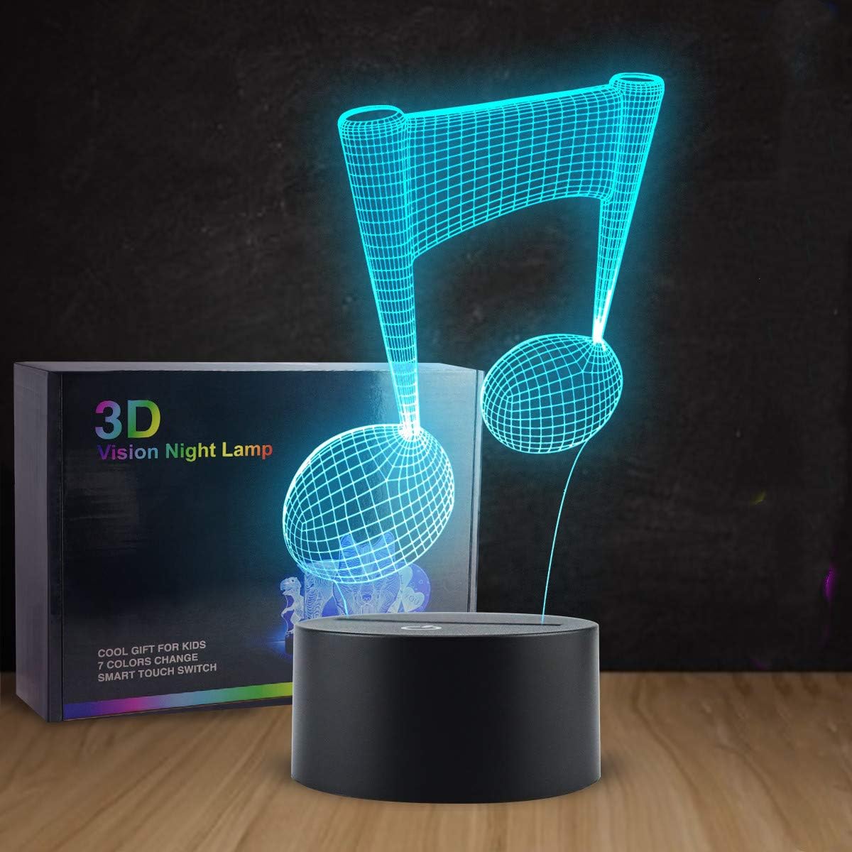 Music Note 3D Night Light, Acrylic, 7 Colors Changing Optical Illusion ...