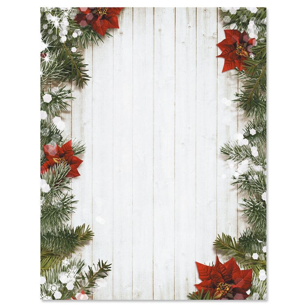 Amazon.com: Poinsettia Pine Christmas Stationery – for Holiday Letters ...