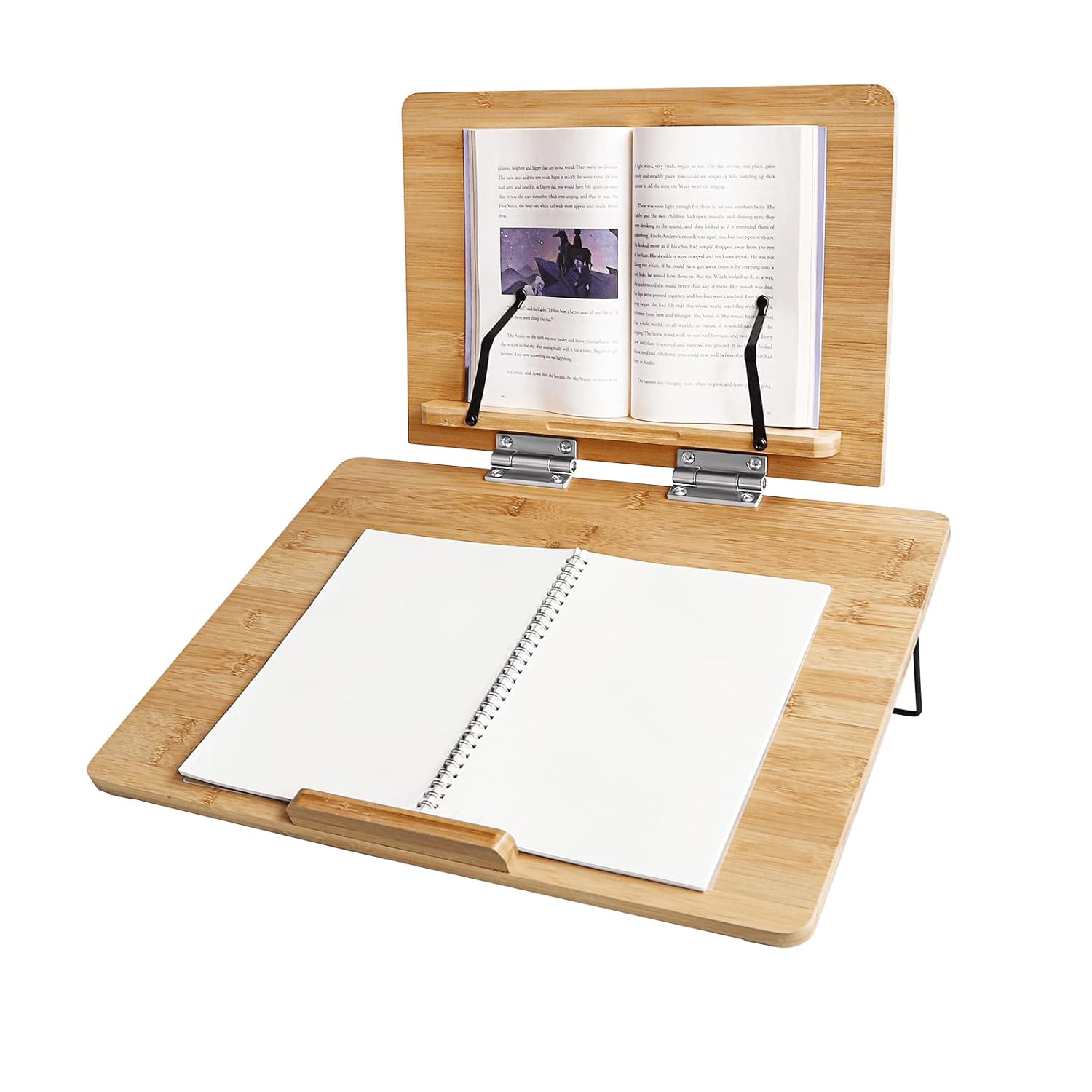 ZXMOTO Bamboo Book Stand Large Double-Layer Student Book Holder ...