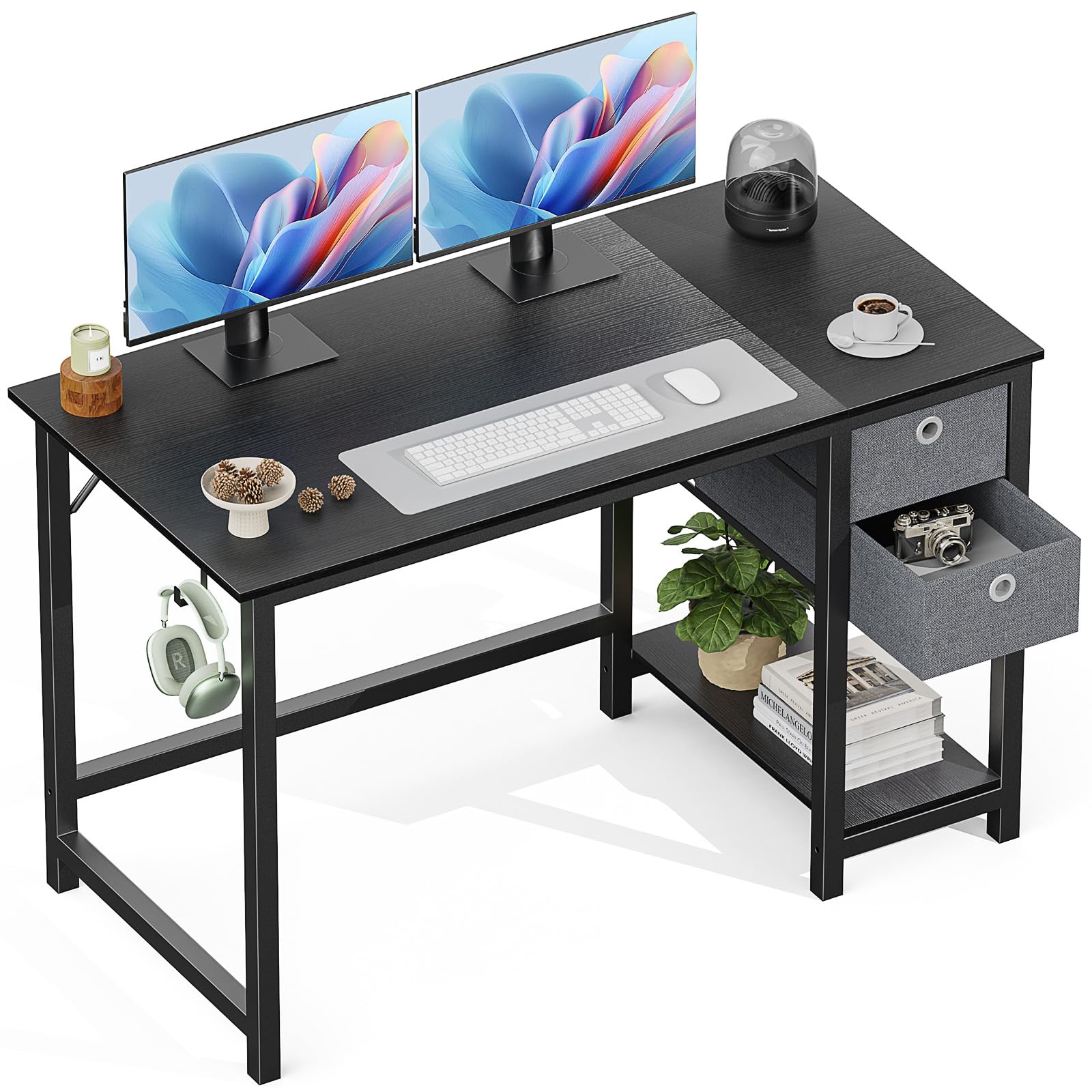 Sweetcrispy Computer Desk With Drawers 48 Inch Office Writing Work ...