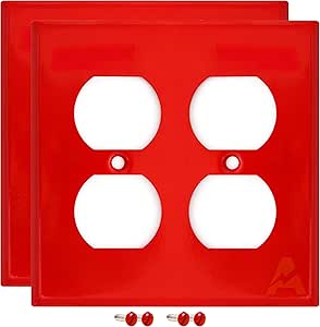 2 Pack Red Metal Duplex Receptacle Covers - Highly Visible Red Duplex ...
