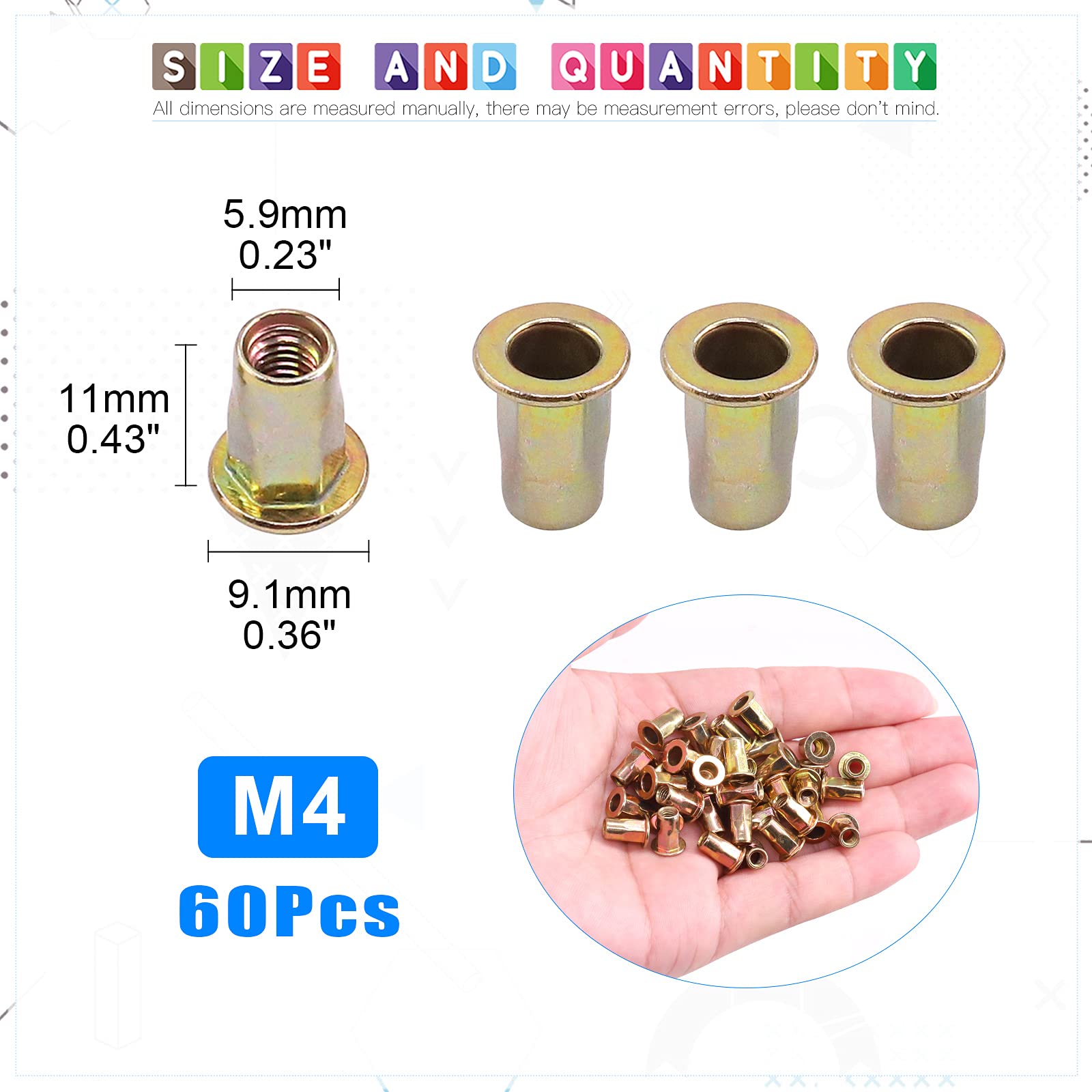 Snapklik.com : Glarks 60Pcs M3 Half Hex Body Flange Rivet Nuts Zinc ...