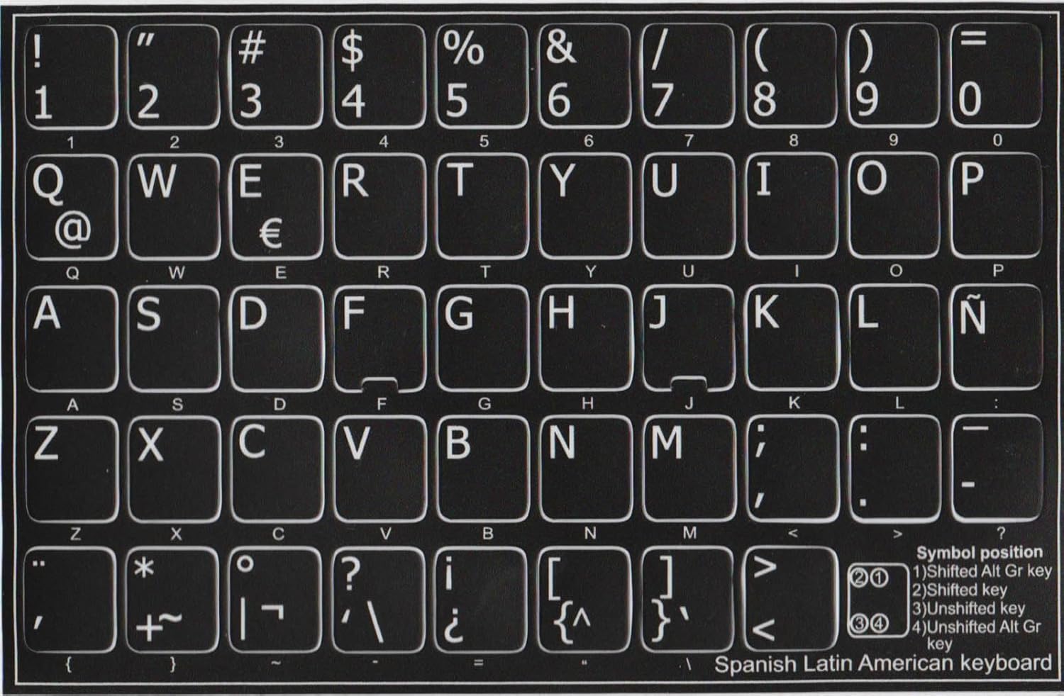 Amazon.com: Spanish Latin American Keyboard Stickers Non Transparent ...
