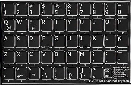 Amazon.com: Spanish Latin American Keyboard Stickers Non Transparent ...