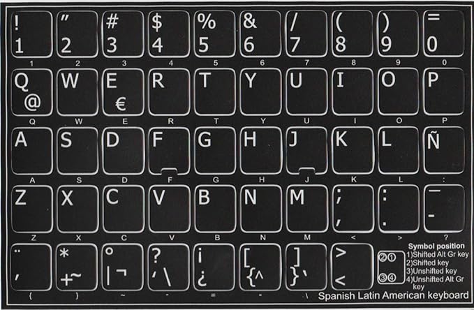 Amazon.com: Spanish Latin American Keyboard Stickers Non Transparent ...