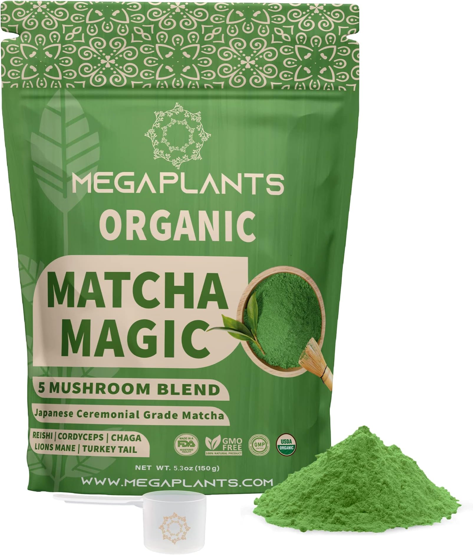 Amazon.com: MEGAPLANTS Matcha Magic (50 Servings) | Superfood 5 Mushroom Powder Blend for Focus ...