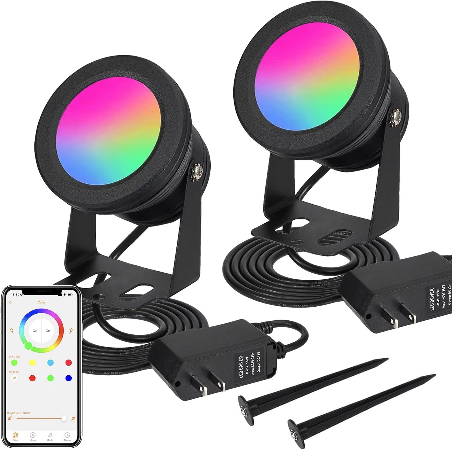 AOAXL 5W RGBW Landscape Lights, 16 Color Changing Spotlight 110V 120V ...