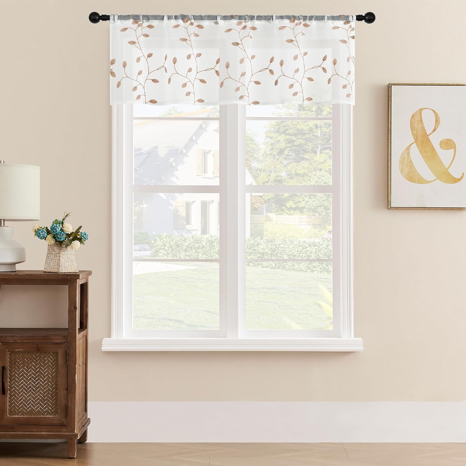 Amazon.com: MRTREES Sheer Curtain Valances 2 Panels, Leaves Embroidered ...