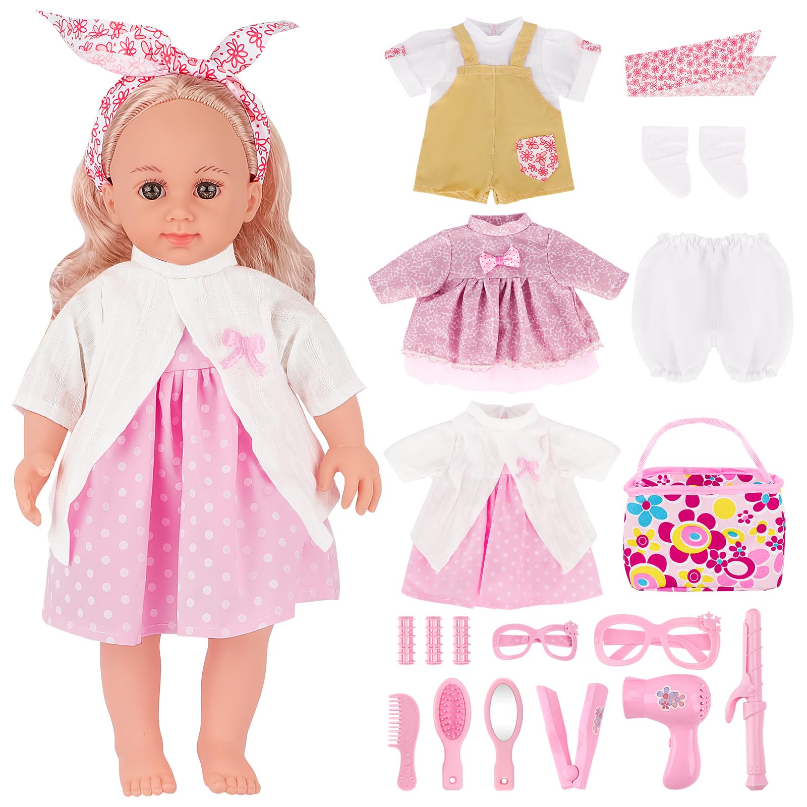deAO Dolls for Age 3 4 5 6 Girls, Baby Doll Set, 14" Baby Doll with 3 ...