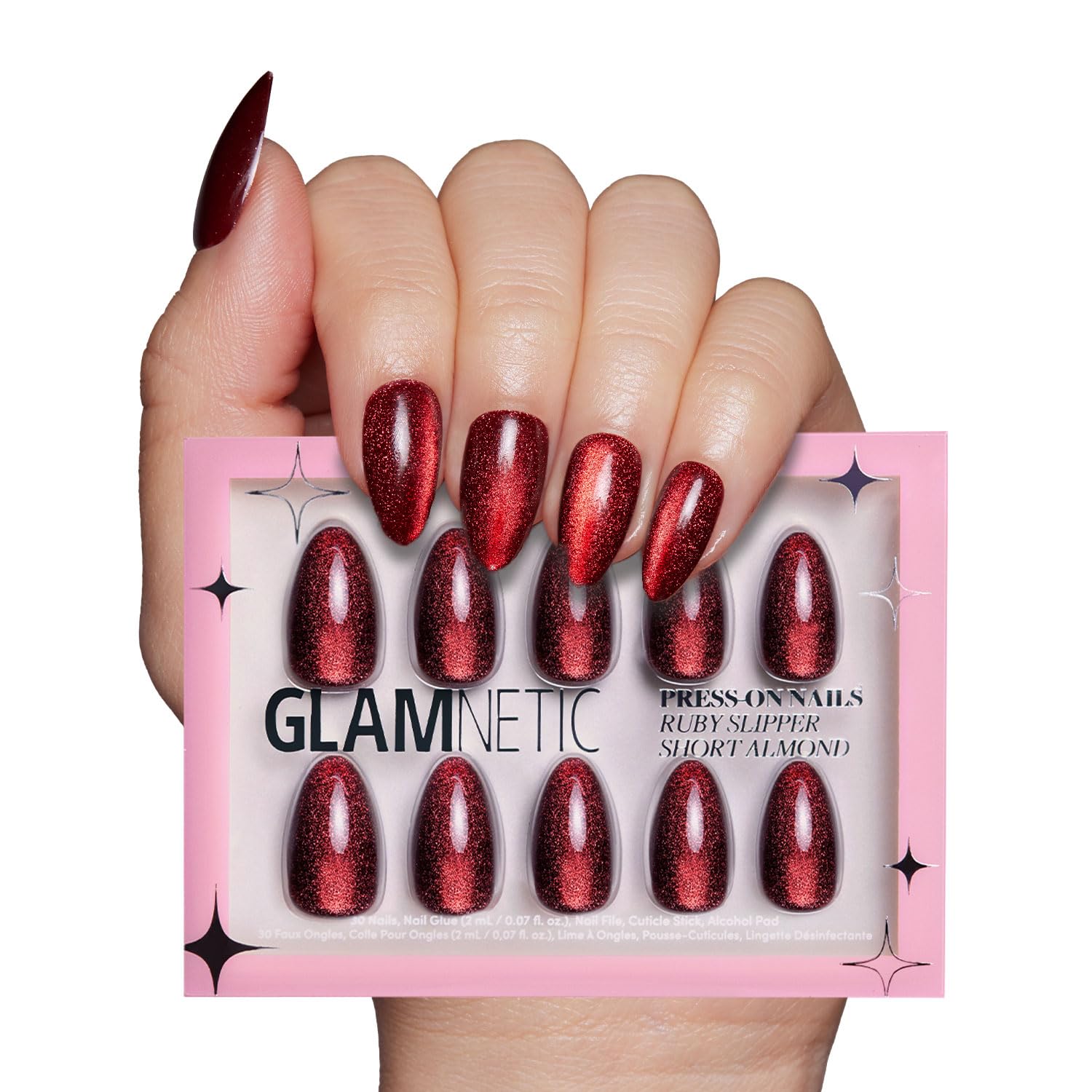 Amazon.com: Glamnetic Press On Nails - Ruby Slipper | Deep Red Sparkly Short Almond Fake Nails ...