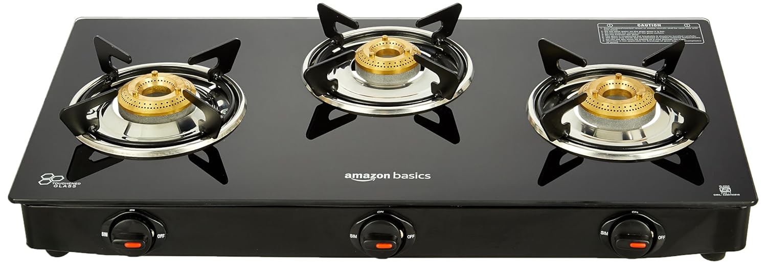 Buy Amazon Basics 3 Burner LPG Gas Stove with Toughened Glass-top | Tri ...