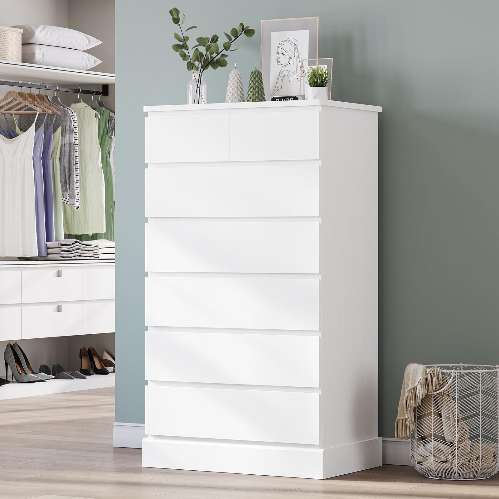 Amazon.com: DICTAC White Tall Dresser for Bedroom with 7 Drawers, 51.8 ...
