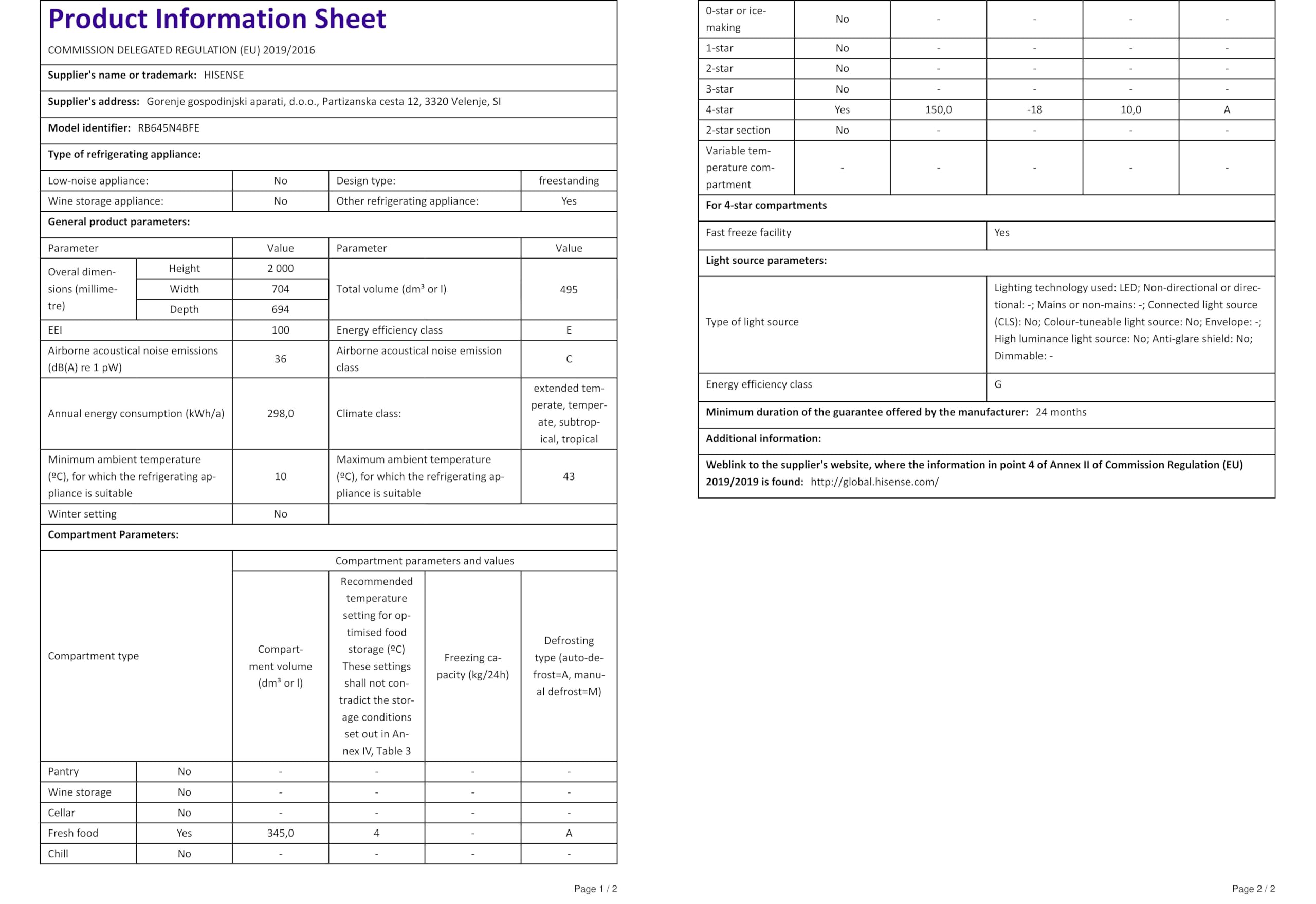 Hisense RB645N4BFE 495L Total No Frost Freestanding Fridge Freezer ...