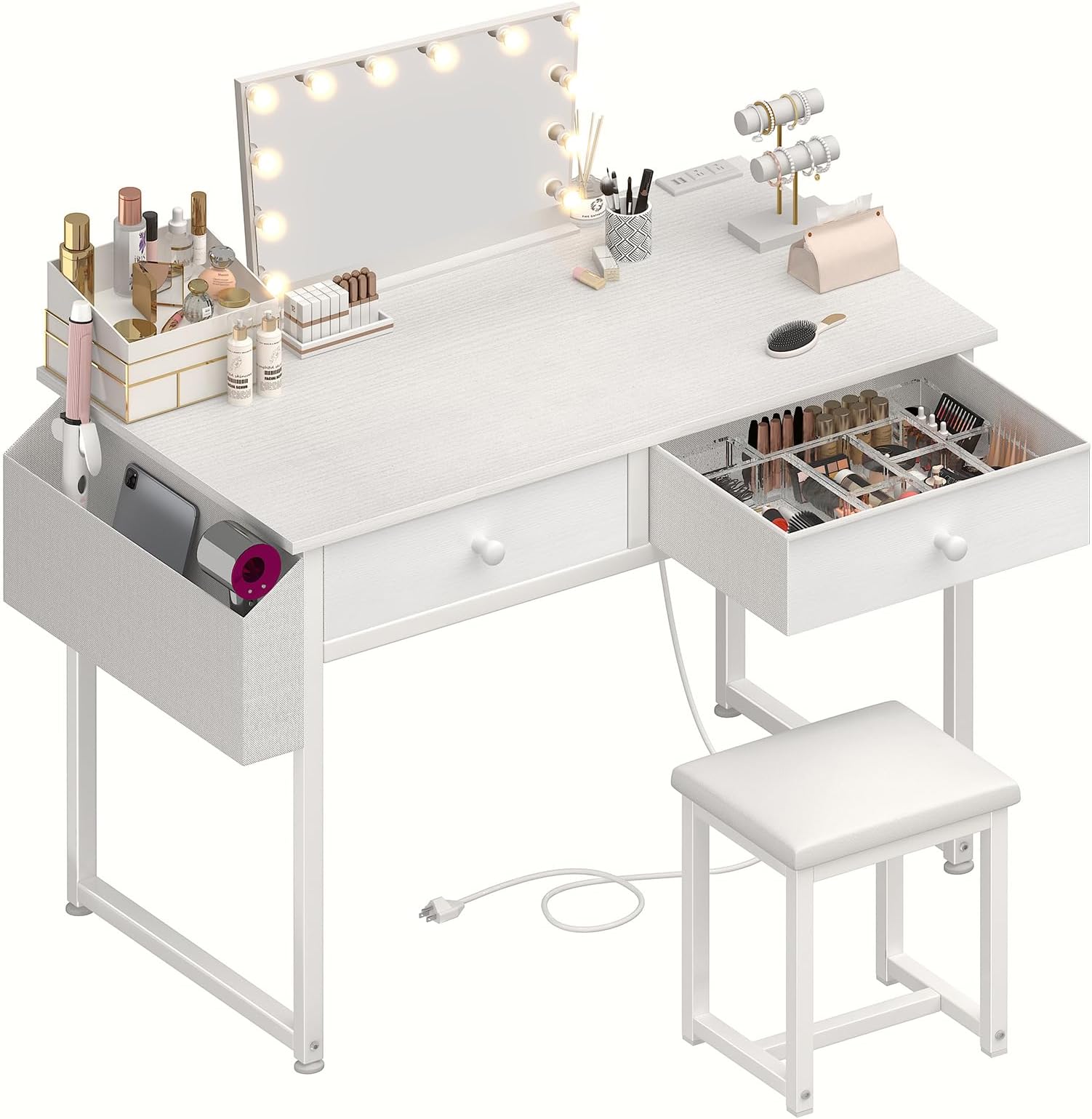 Amazon.com: RIDFY Makeup Vanity Desk with Lights, Makeup Desk with 3 ...
