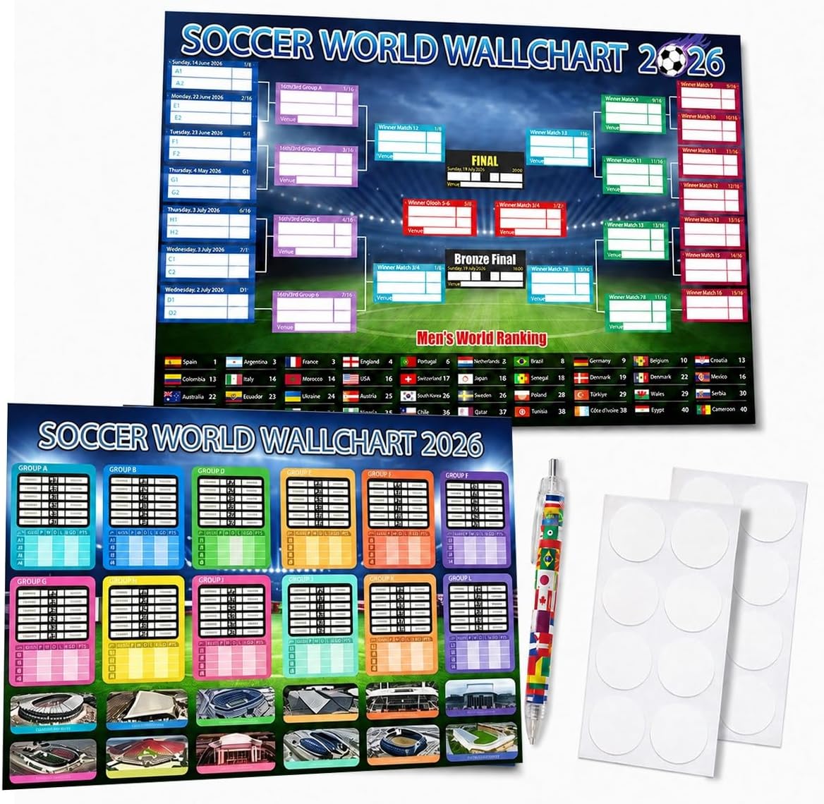 Amazon.com: EEOO 2026 Soccer Tournament Wall Chart Kit, 2 PCS Bracket ...