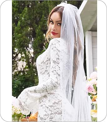 Lovasy Pearl Wedding Bridal Veil 1 Tier Long Veils With Metal Comb ...