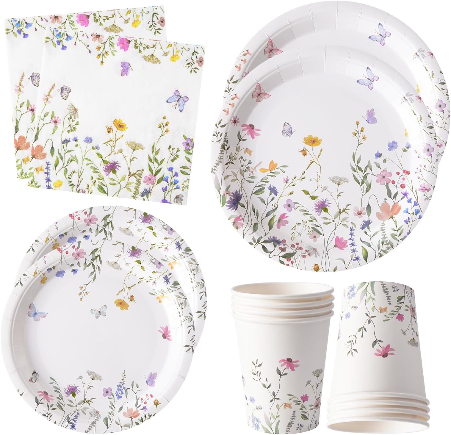 Amazon.com: Audree 96 Pcs Wildflower Party Supplies, Disposable Paper ...