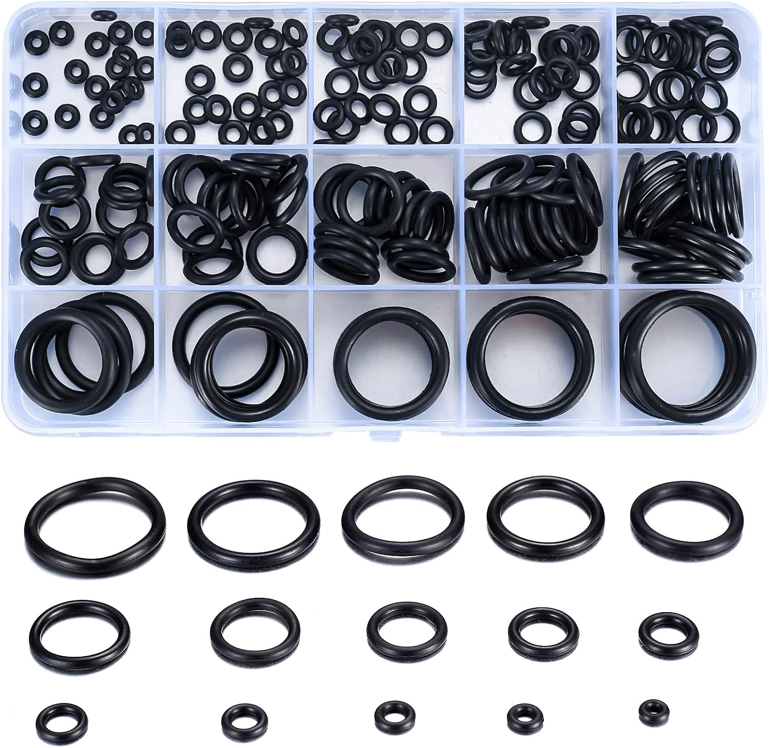 200 Pcs O-Ring Gasket kit, Rubber Seals Washers Assortment Set ...