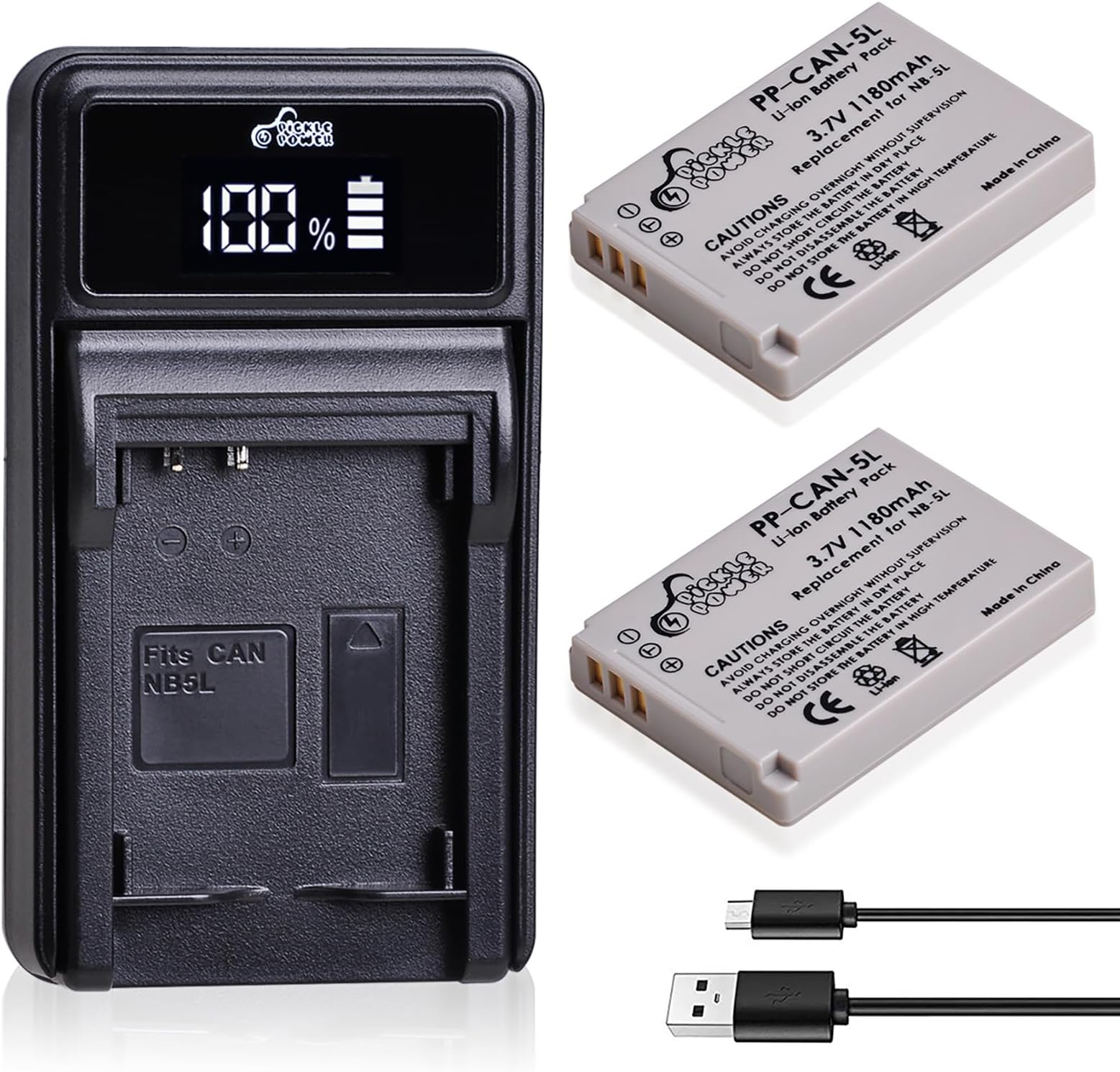 Pickle Power NB-5L Batteries 2 Pack and LED Charger Set for Canon ...