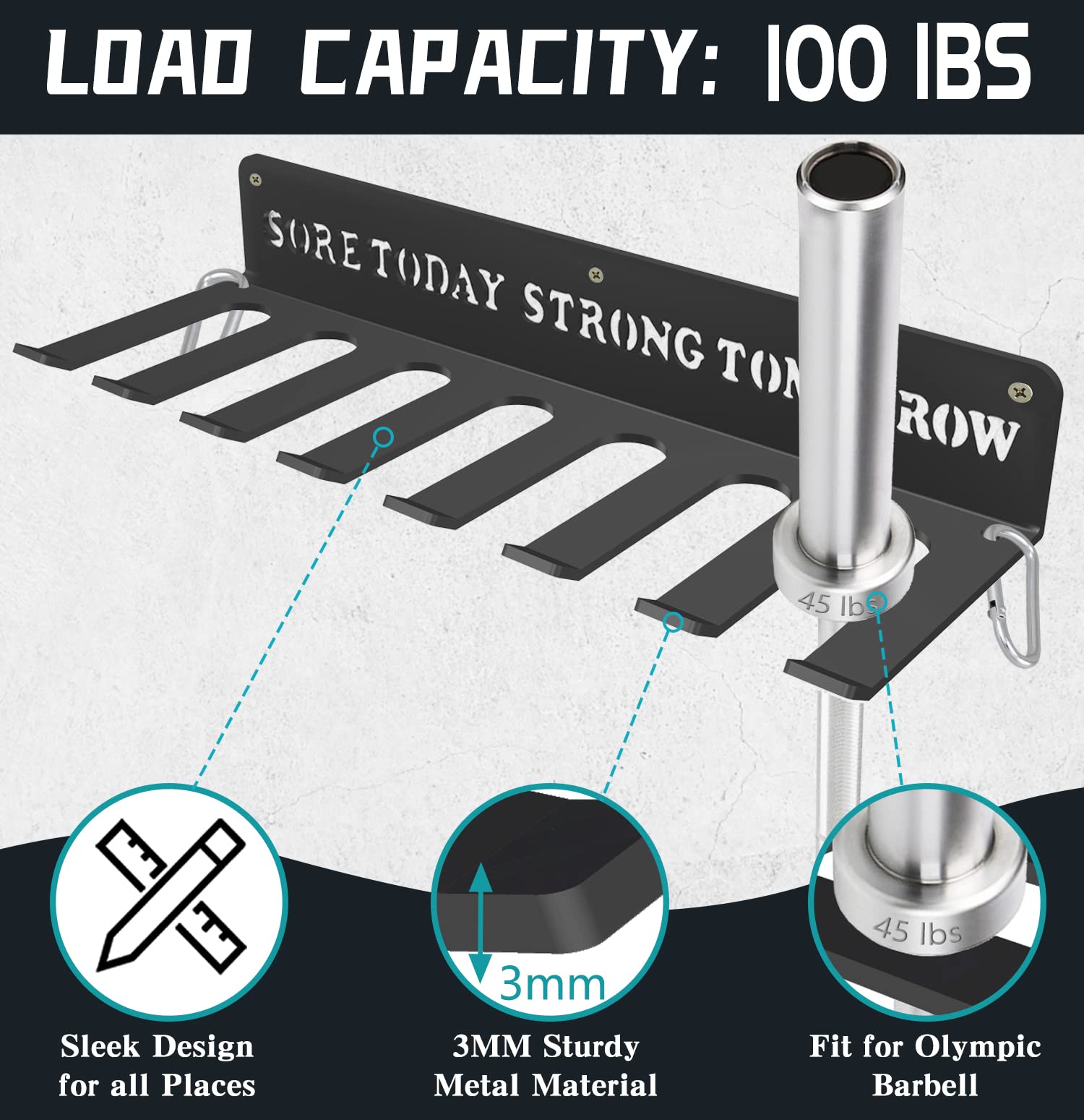 WIPHANY Black Steel Heavy-Gauge Workout Rack Wall Mount Organizer Multi ...