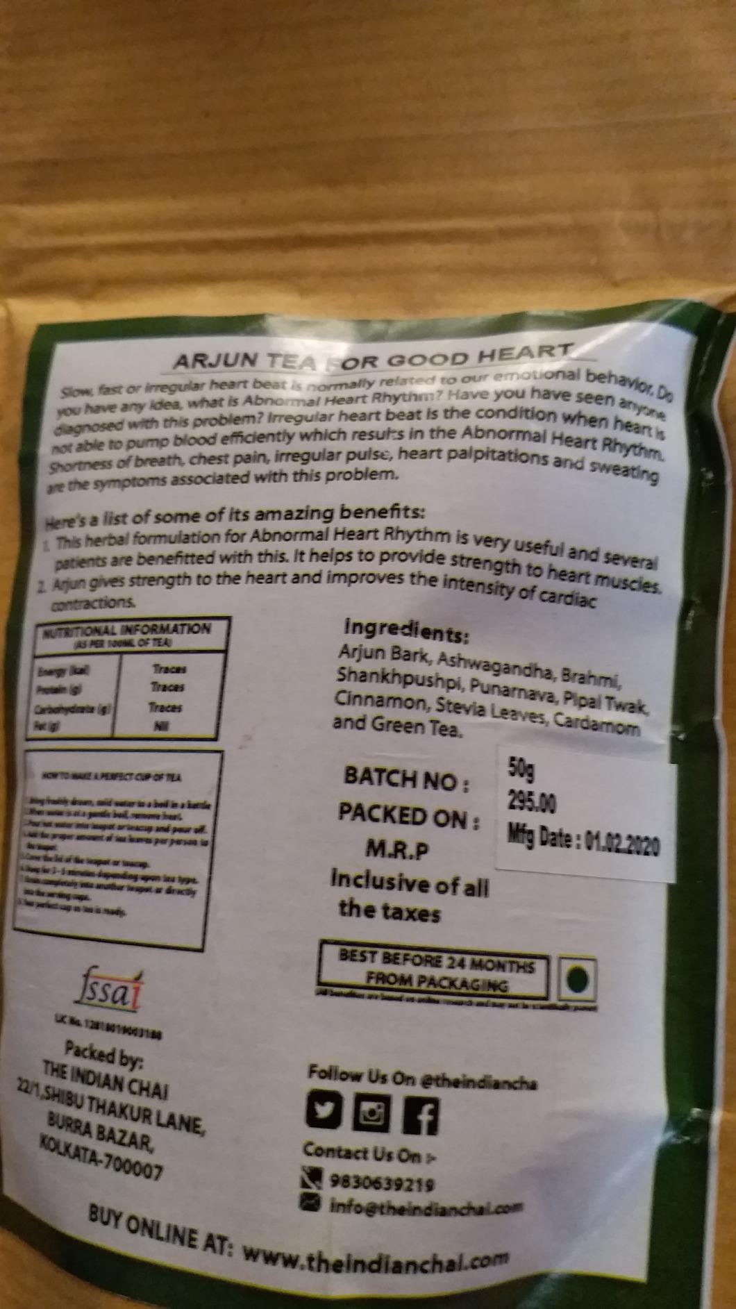 The Indian Chai - Arjun Tea For Good Heart - 100Grams | Promotes Heart ...