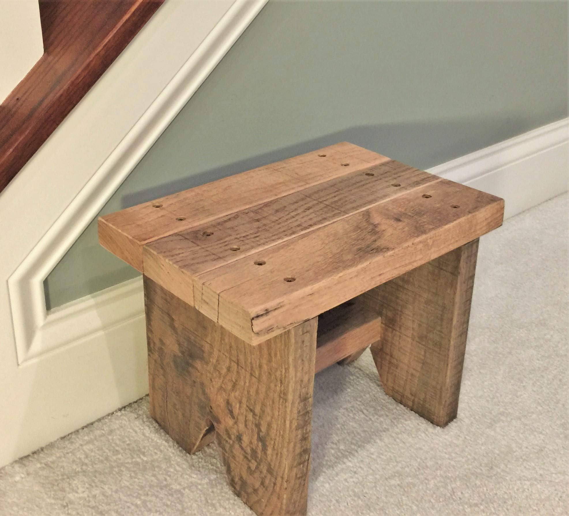 Amazon.com: Classic Amish Reclaimed Wood Stool. Natural, Rustic, Solid ...