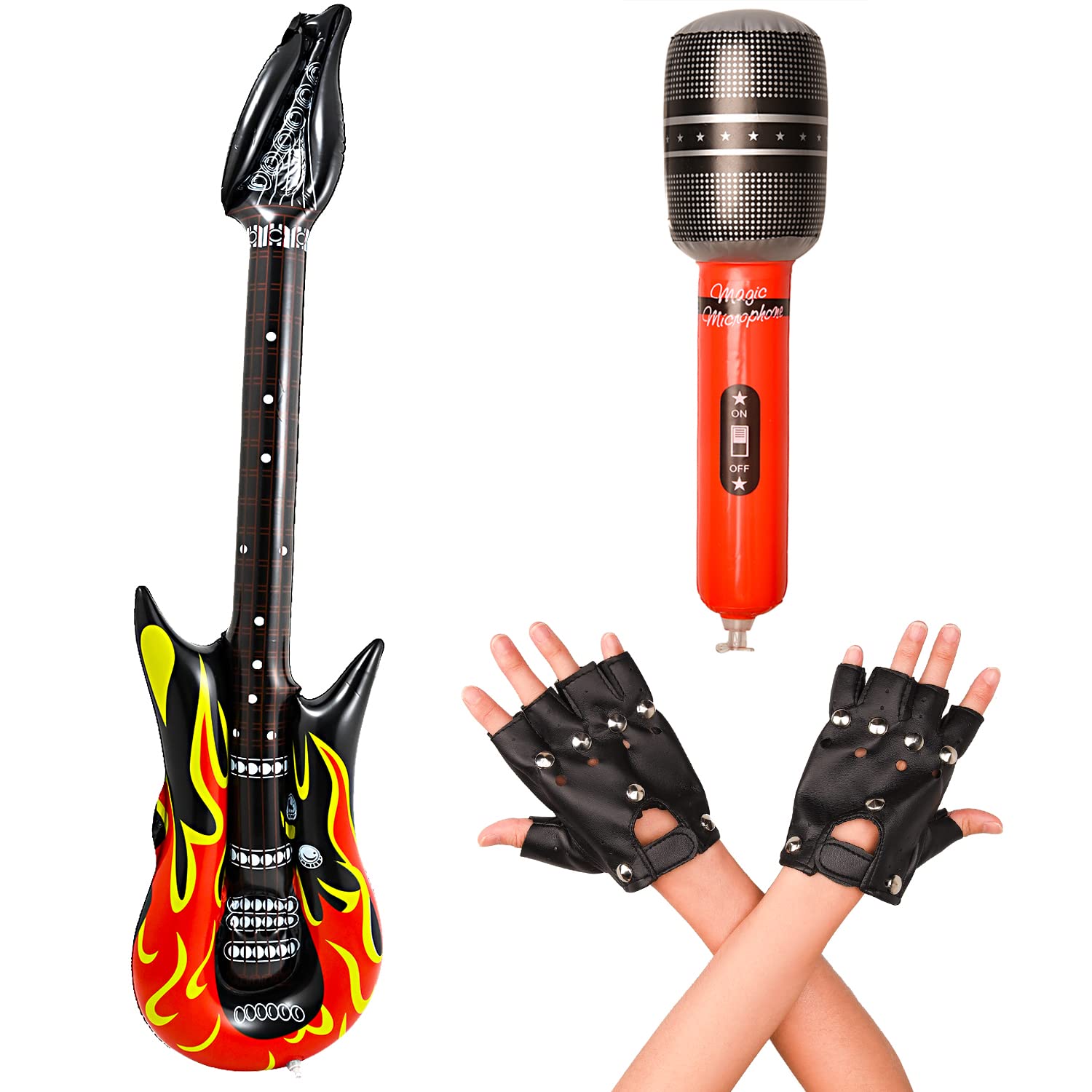 NAUZE 3 Pieces Punk Rocker Party Kit Punk Gloves Inflatable Flame ...