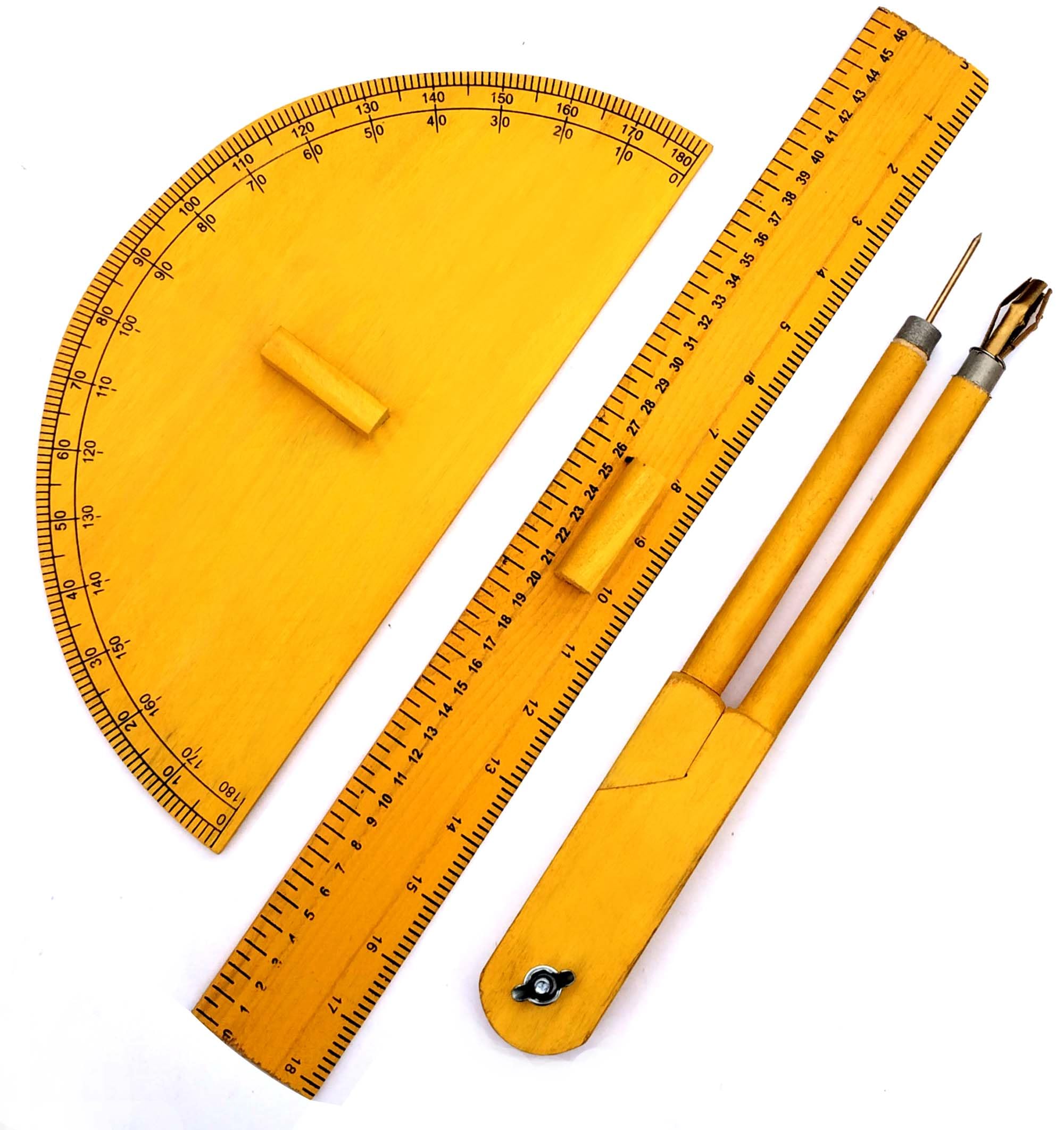 Wooden Compass | Protractor | 18 in Ruler for Teachers Drawing in Black ...
