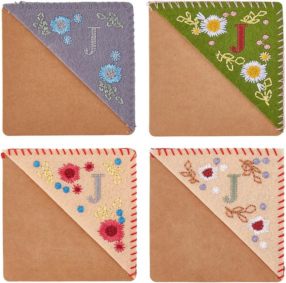 Amazon.com: HOBBIESAY 4 Styles Hand Embroidered Corner Bookmarks Unique ...
