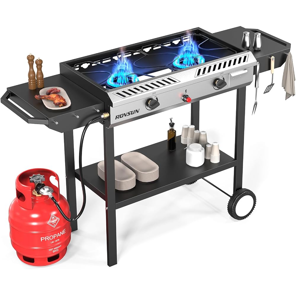 $28/mo - Finance ROVSUN 2 Burner Outdoor Propane Gas Stove with Auto ...