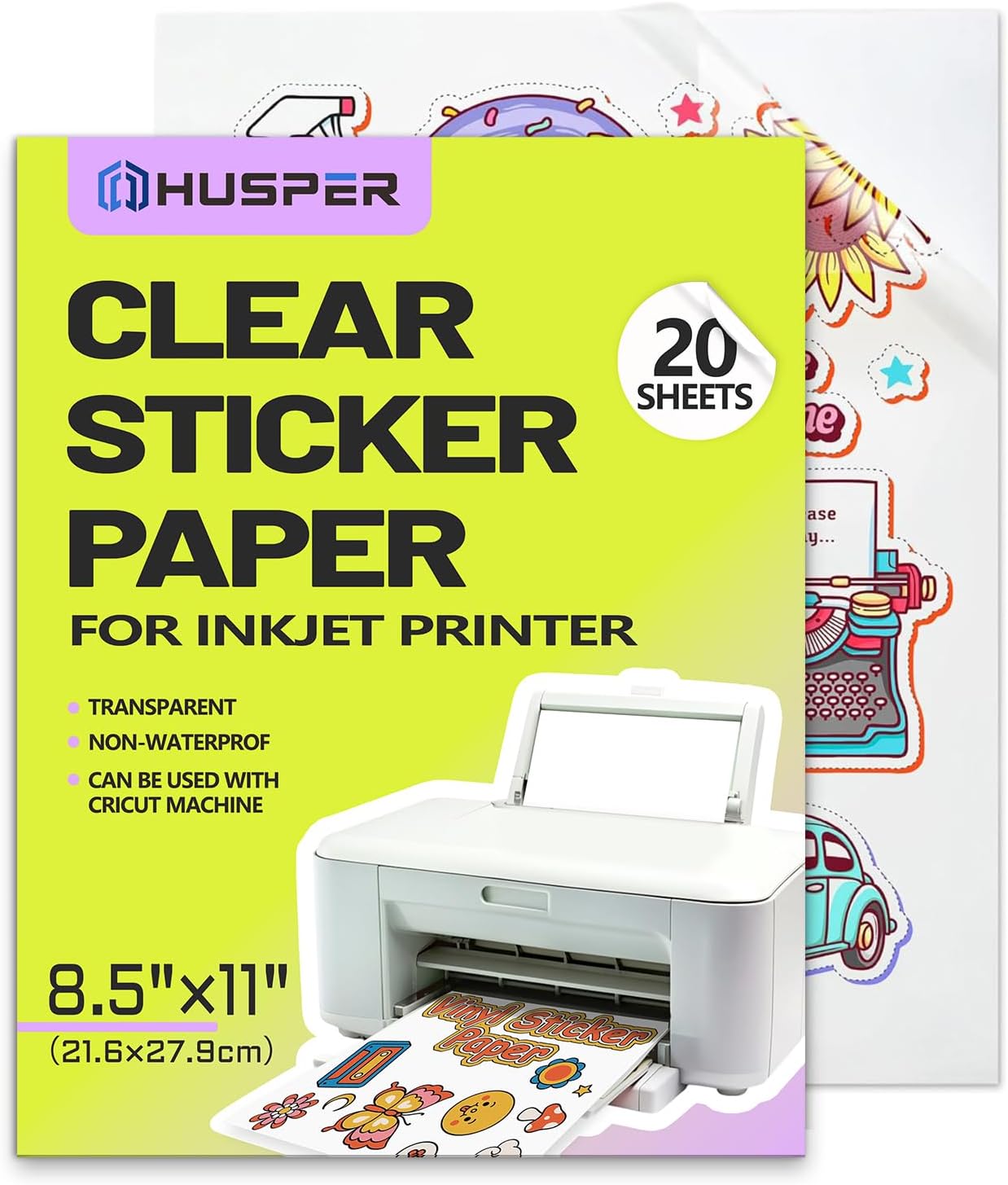 Amazon.com: HUSPER Clear Sticker Paper for Inkjet Printer (20 Sheets ...
