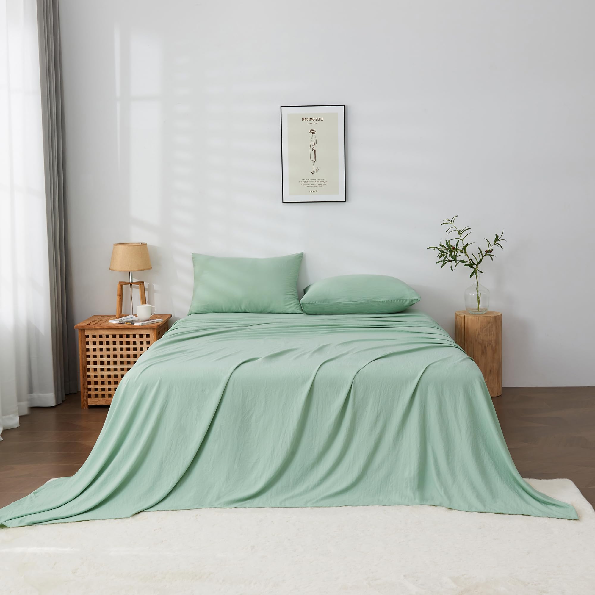 LINENOVA Vintage Washed Queen Sheet Set - 4 Piece Premium 1800TC Ultra ...